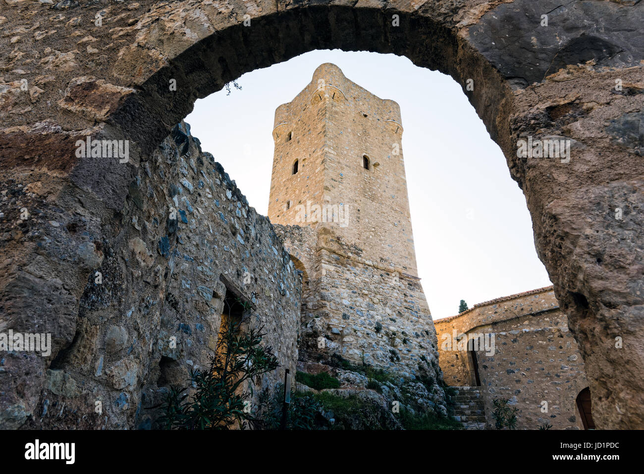 Traditional tower house in the old town of Kardamyli in Peloponnese ...