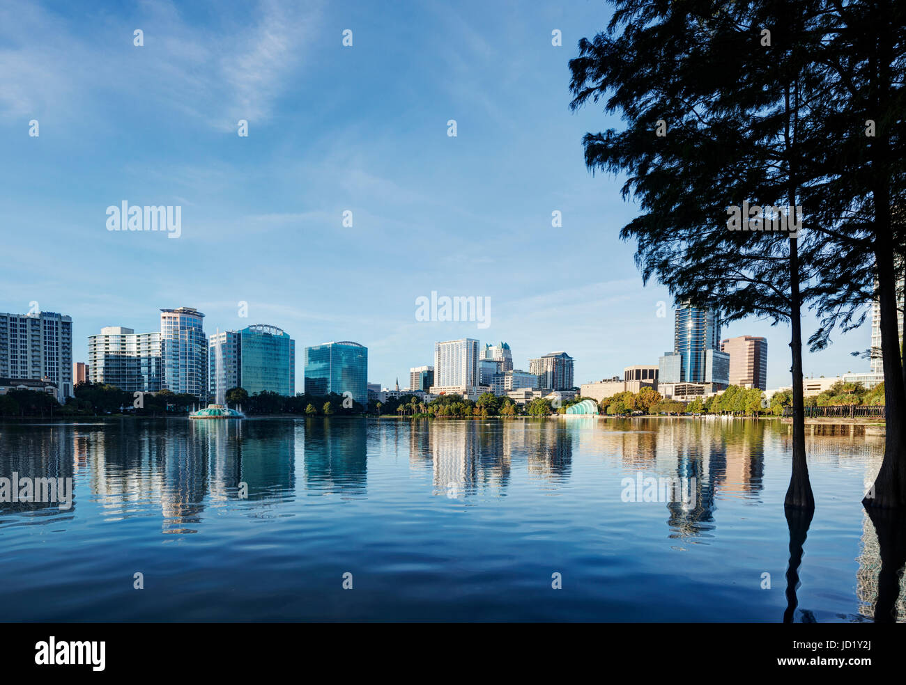 tree, trees, park, sunrise, reflection, fountain, outside, skyline ...