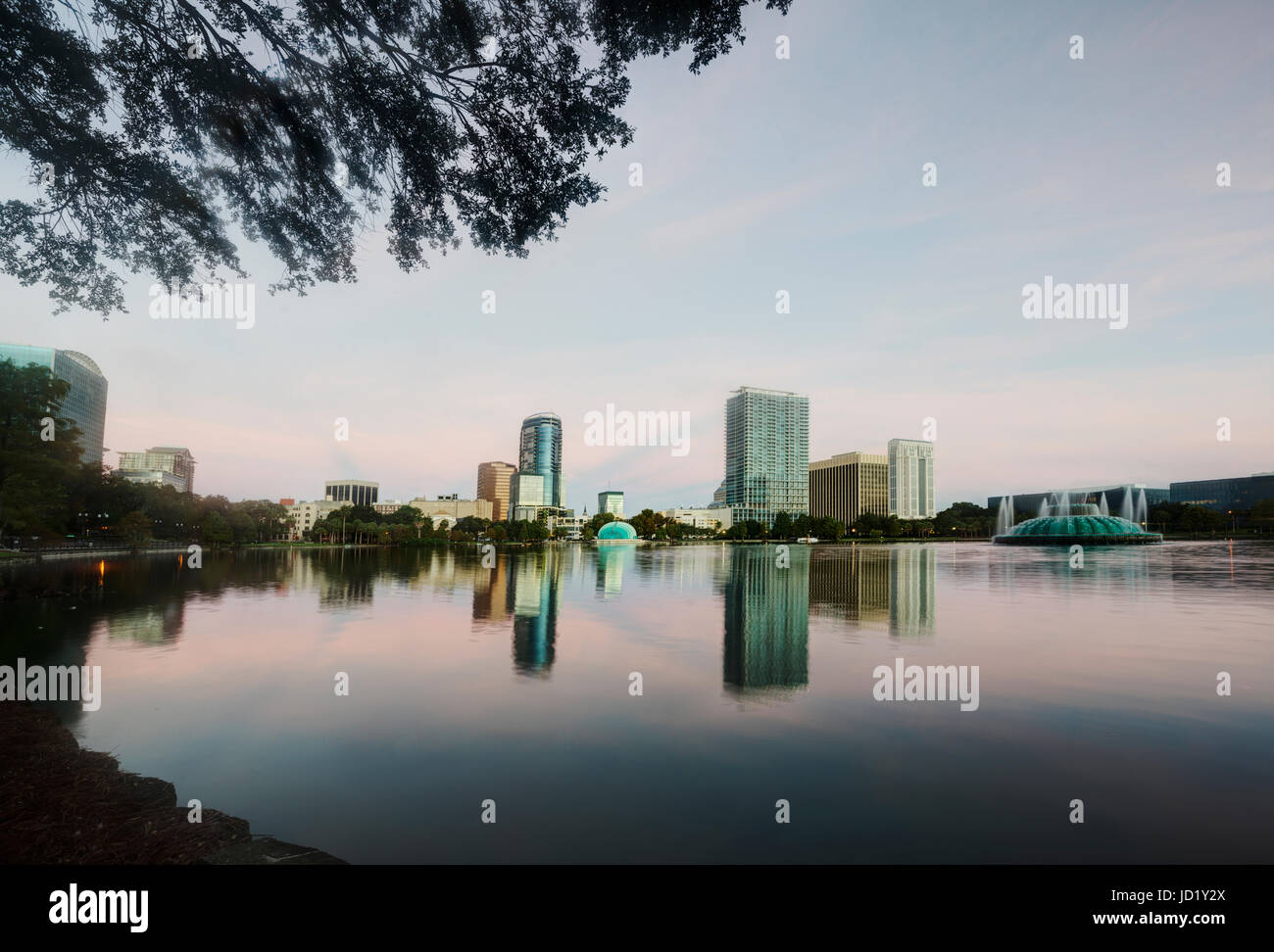 tree, trees, park, sunrise, reflection, fountain, purple, outside ...