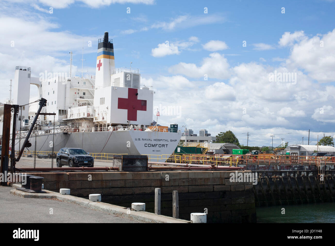 US Naval Ship Comfort is in for repairs in the Boston Harbor Dry Dock ...