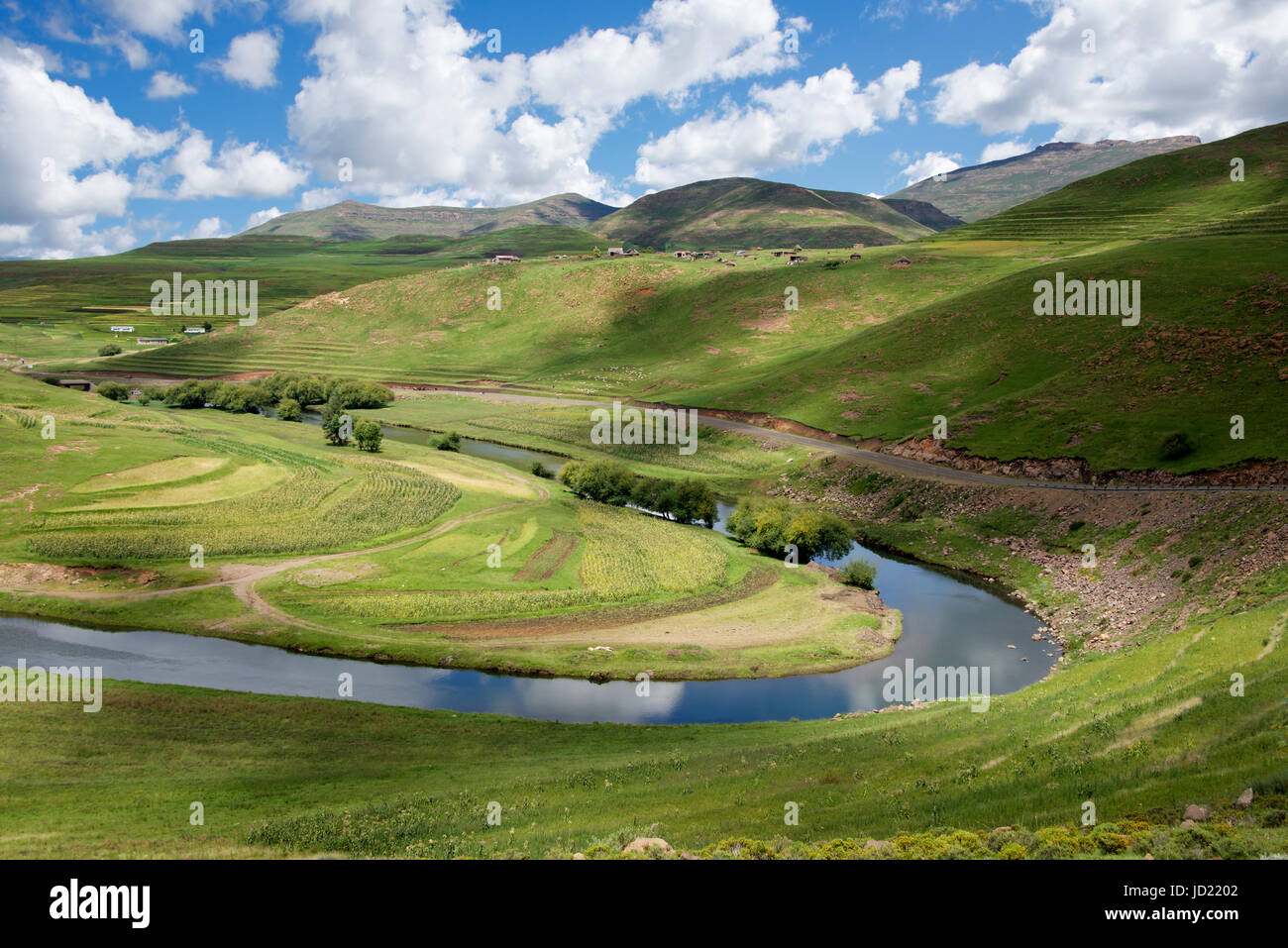 Rural landscape and Maletsunyane River Maseru District Lesotho Southern ...