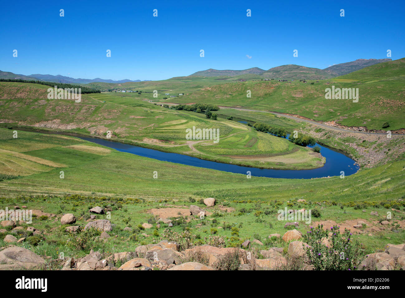Rural landscape and Maletsunyane River Maseru District Lesotho Southern ...