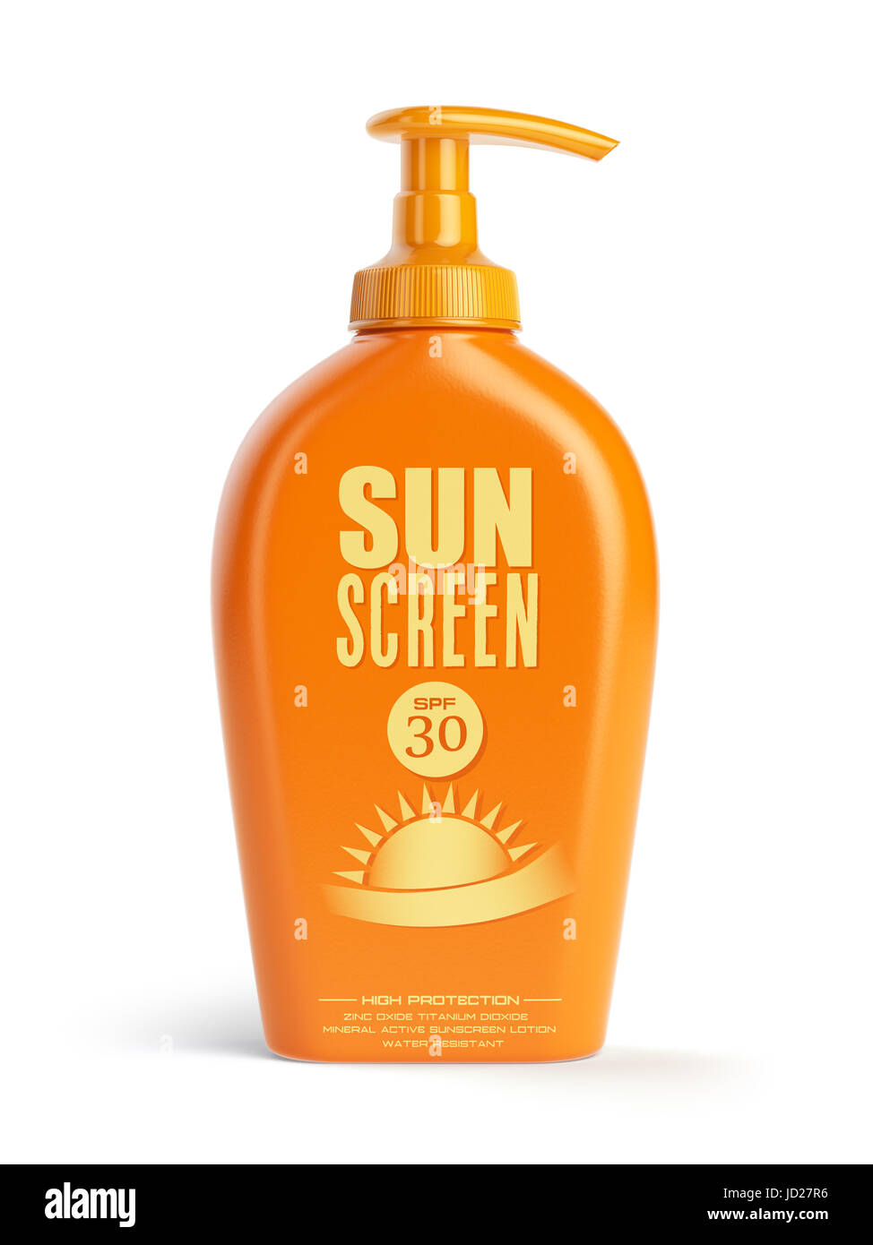 Sun screen cream, oil and lotion containers. Sun protection and suntan ...