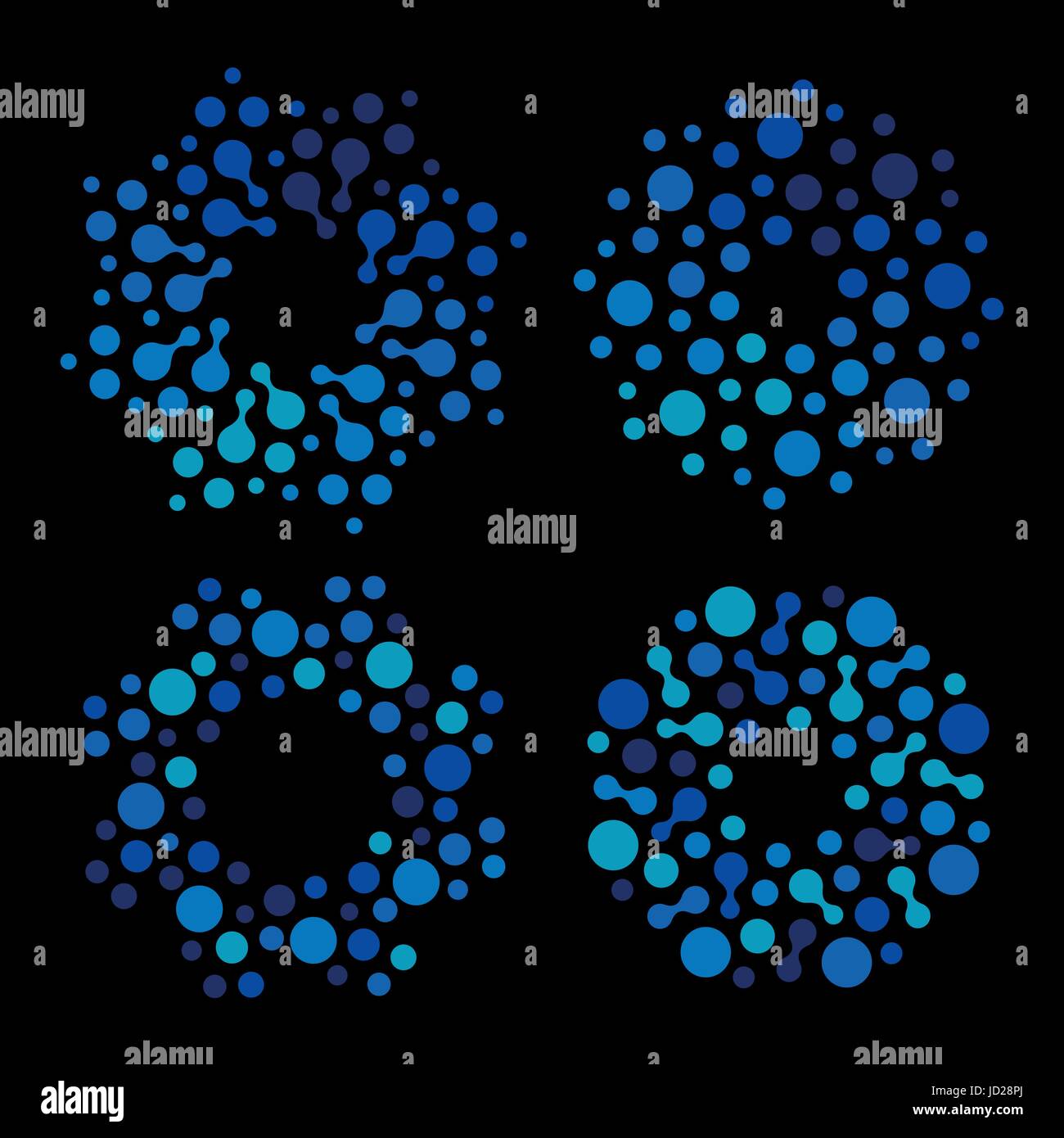 Isolated abstract round shape blue color logo set, dotted logotype ...