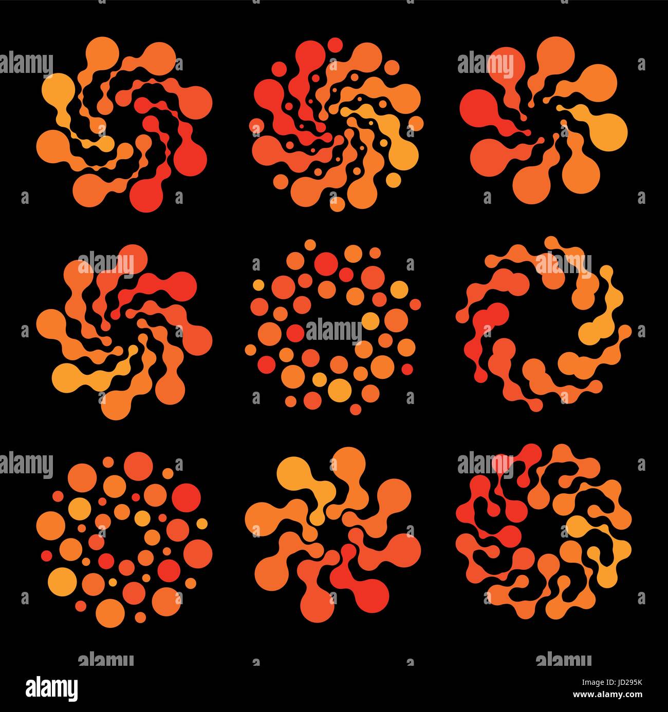 Isolated abstract round shape orange color swirl logo set, dotted ...