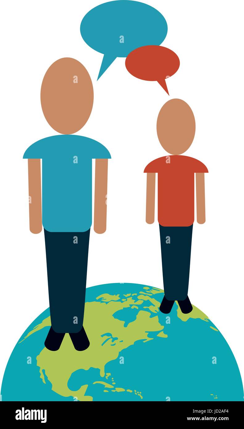 two people standing on earth global communications icon image Stock ...