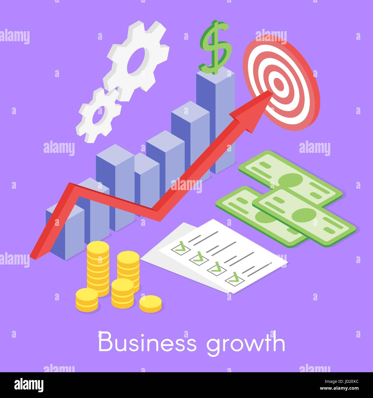 Vector isometric concept for business growth, money and list of goals ...