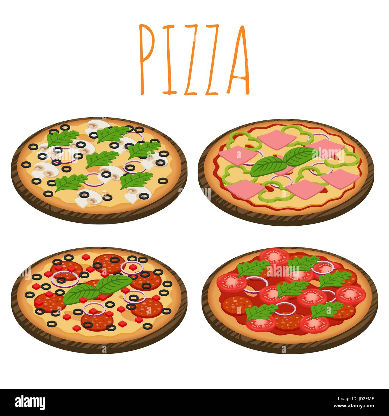Vector set of isometric tasty pizzas isolated on white background Stock ...