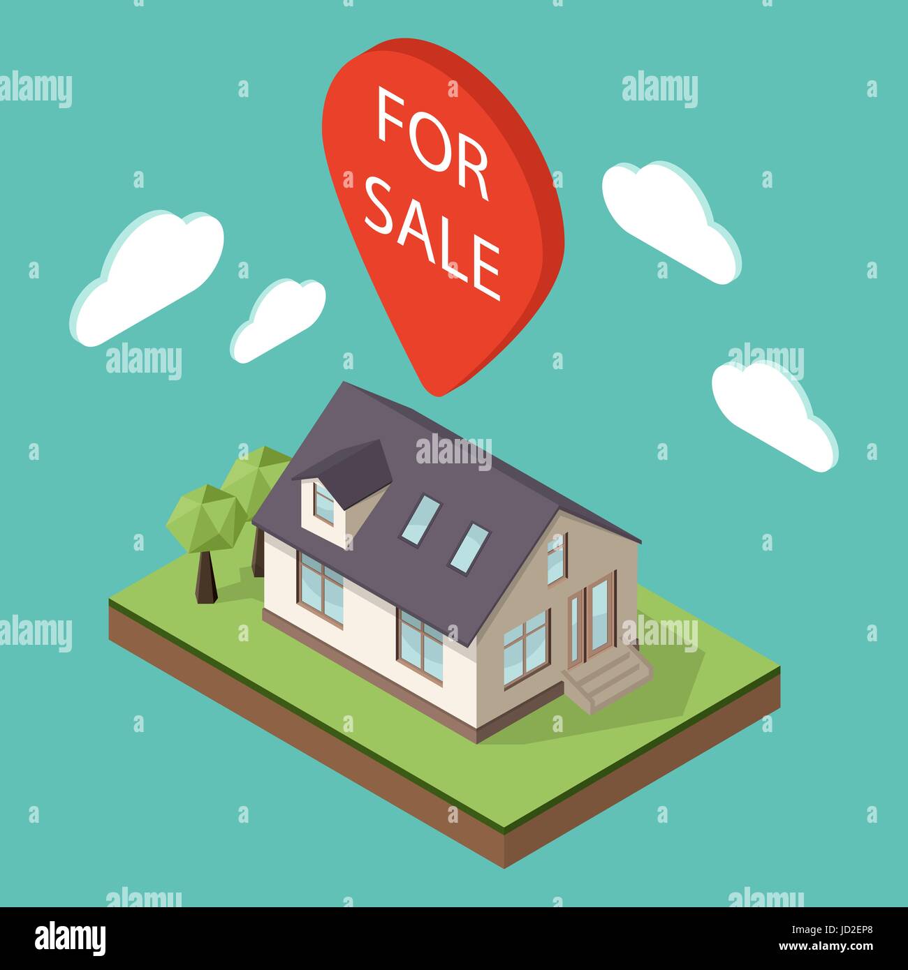Vector illustration of isometric large private family cottage or house ...