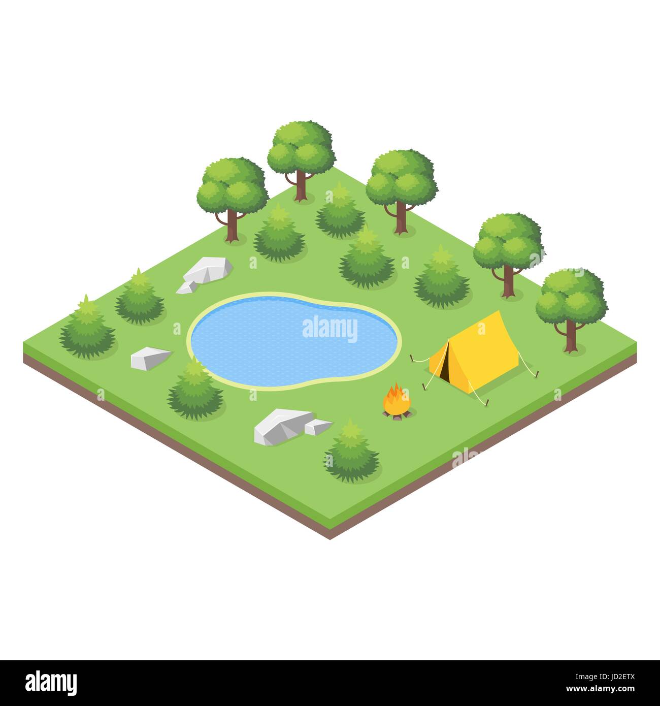 Isometric 3d illustration of forest camp. Forest landscape Stock Vector ...