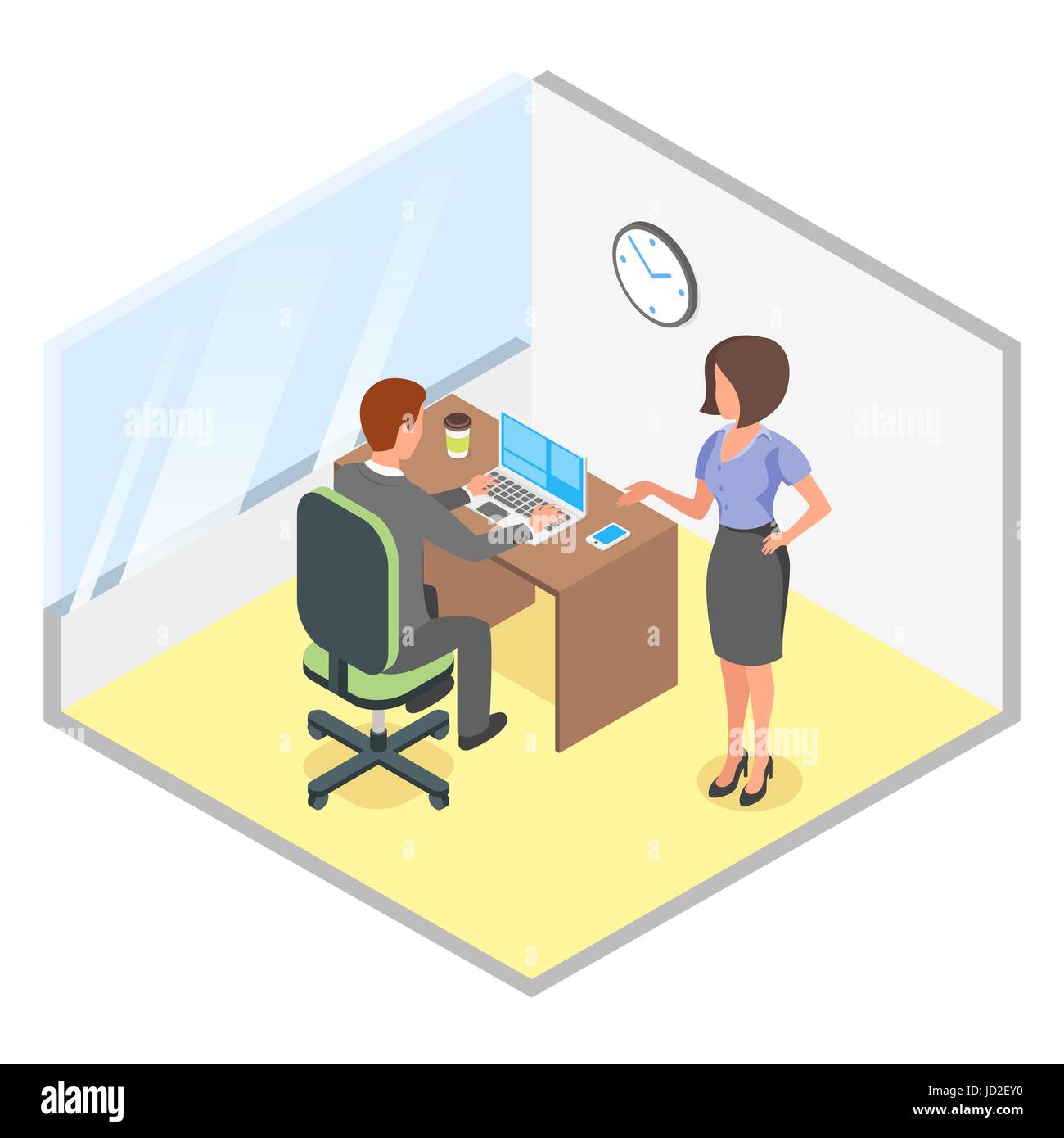 Vector isometric illustration of modern business office. Discussion of ...