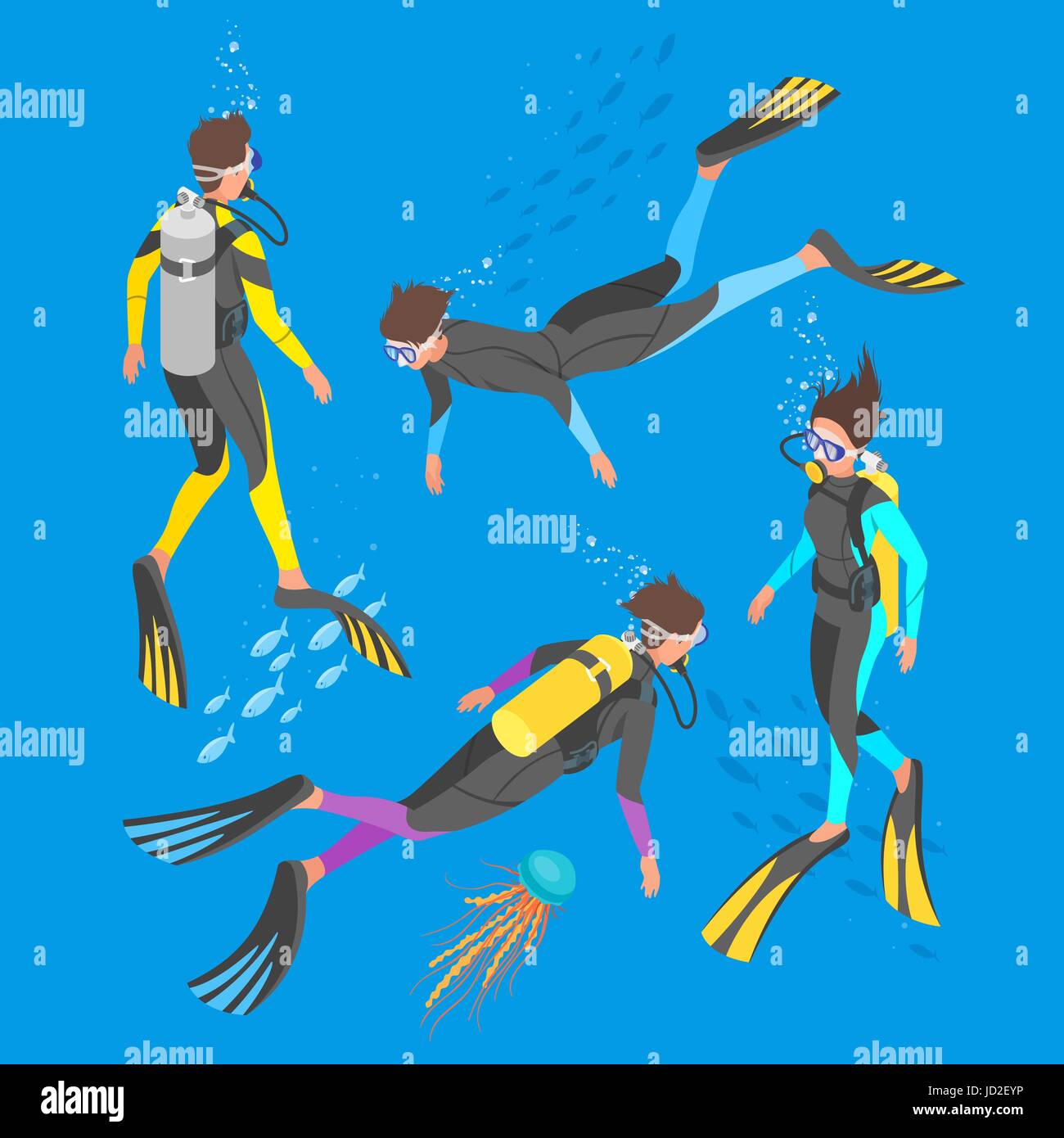 Isometric 3d vector illustration of divers: man and woman Stock Vector ...