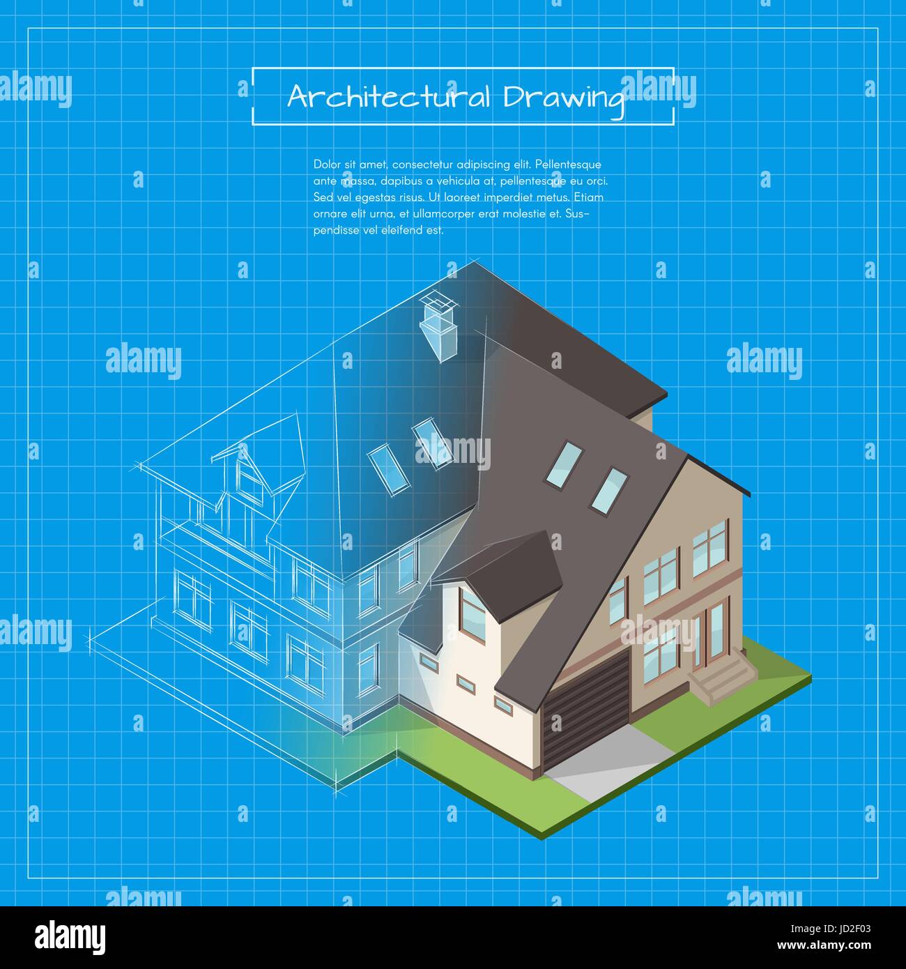Vector isometric 3d illustration of city building blueprint ...