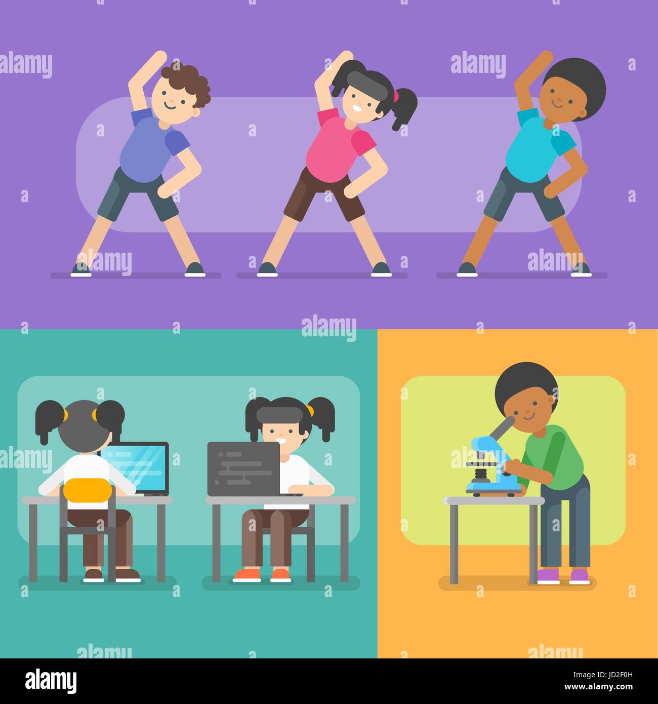 Vector illustration of kids activities at school. Back to school ...