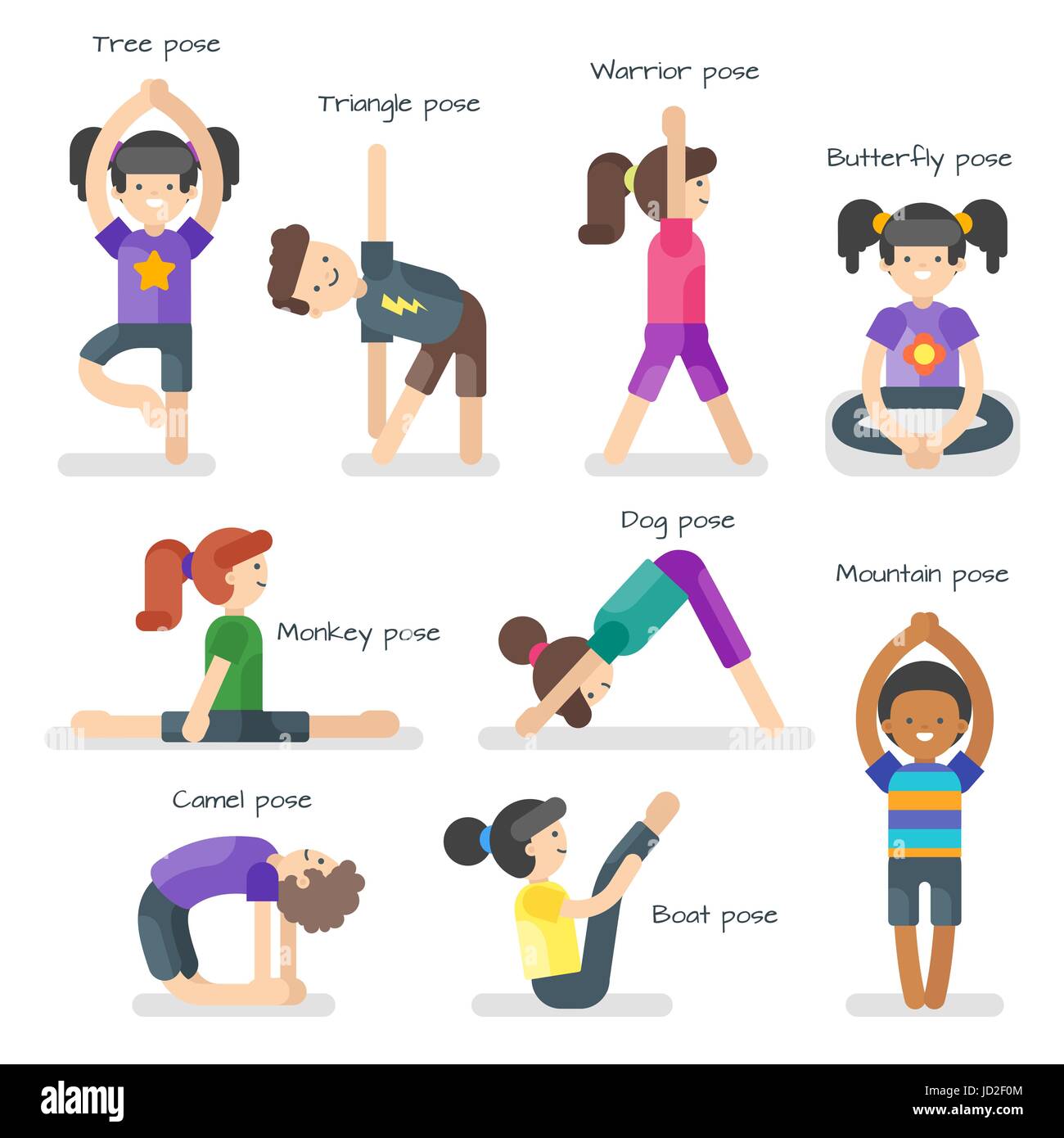 Vector illustration of cute girl in yoga different poses Stock Vector ...