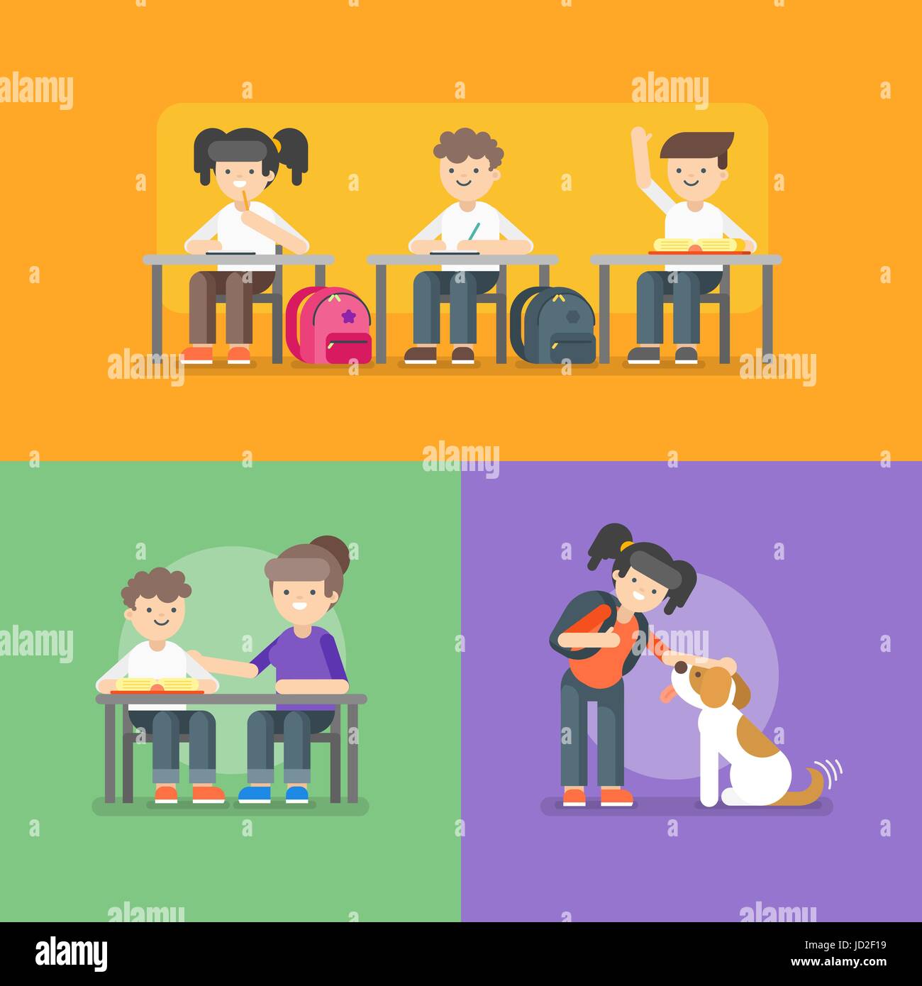 Vector illustration of kids at school. Back to school concept ...