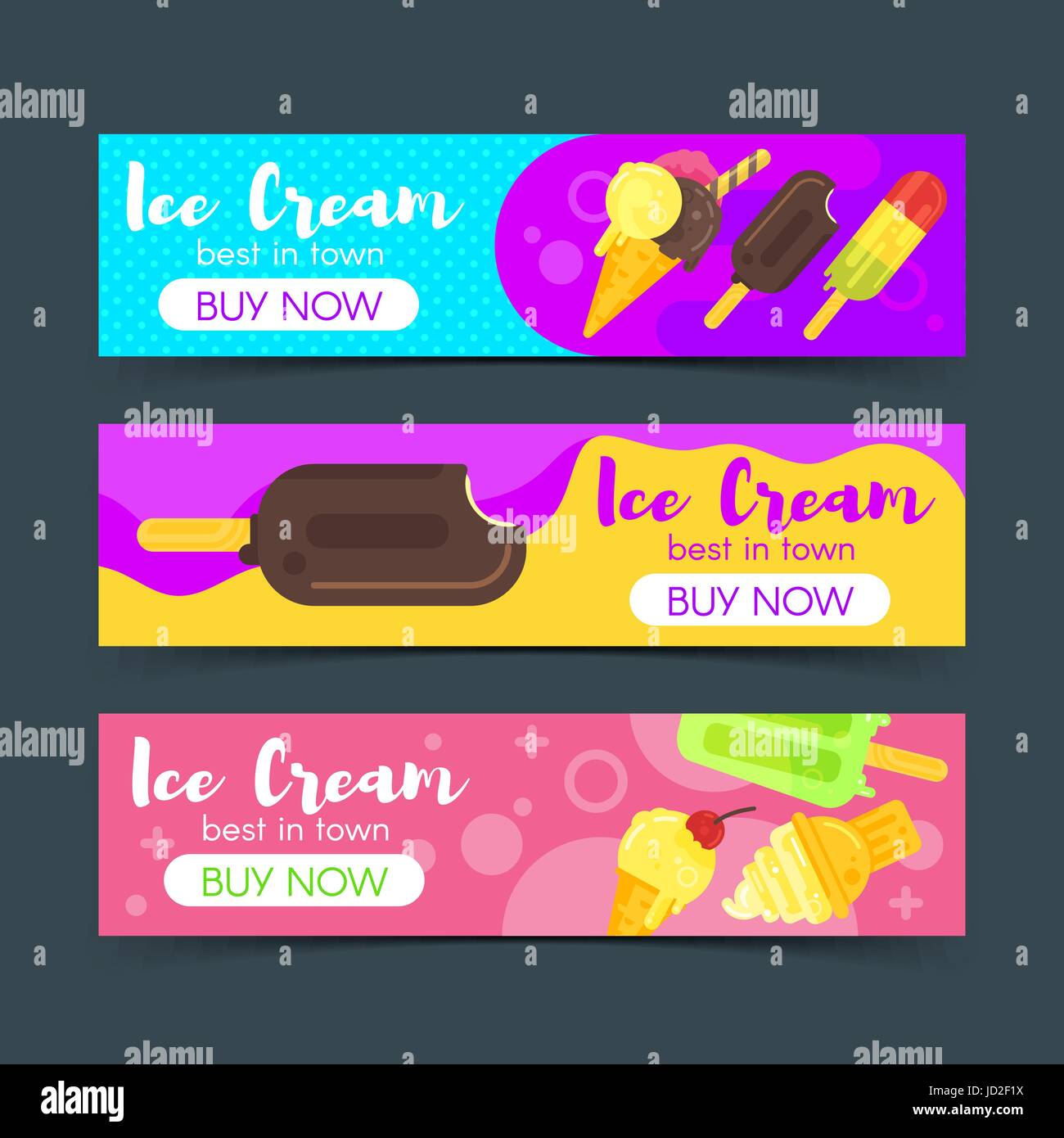 Vector flat style banners with ice cream. Template for flyers,posters ...