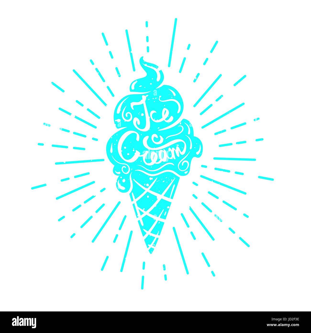 Hand drawn textured label, ice cream vector illustration and "Ice Cream ...