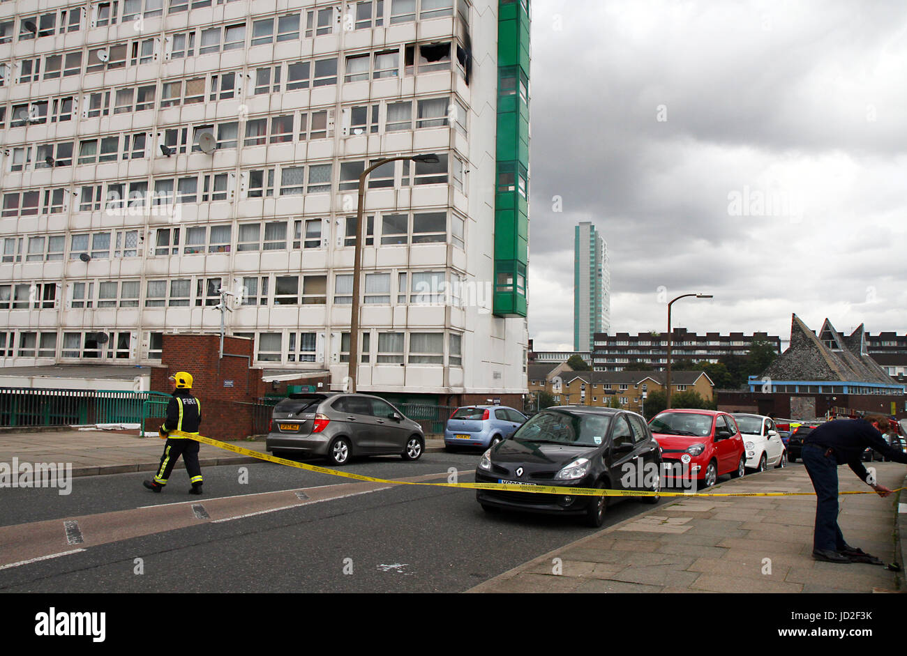 Aftermath of a 2012 tower block fire on 6th floor of Eddystone Tower ...
