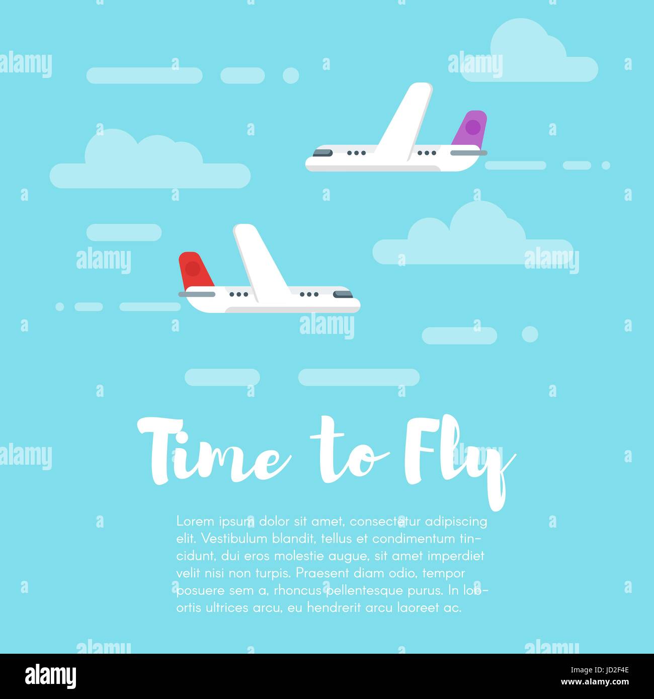 Vector flat style illustration of planes in the sky with word "Time to ...