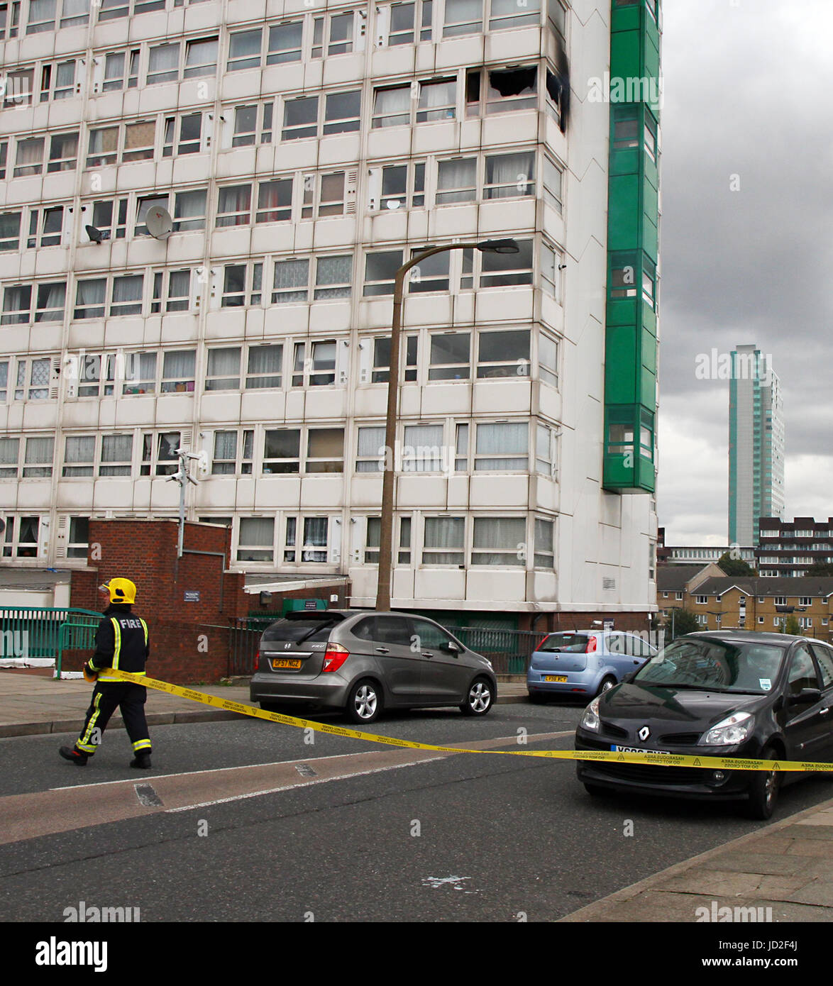 Aftermath of a 2012 tower block fire on 6th floor of Eddystone Tower ...