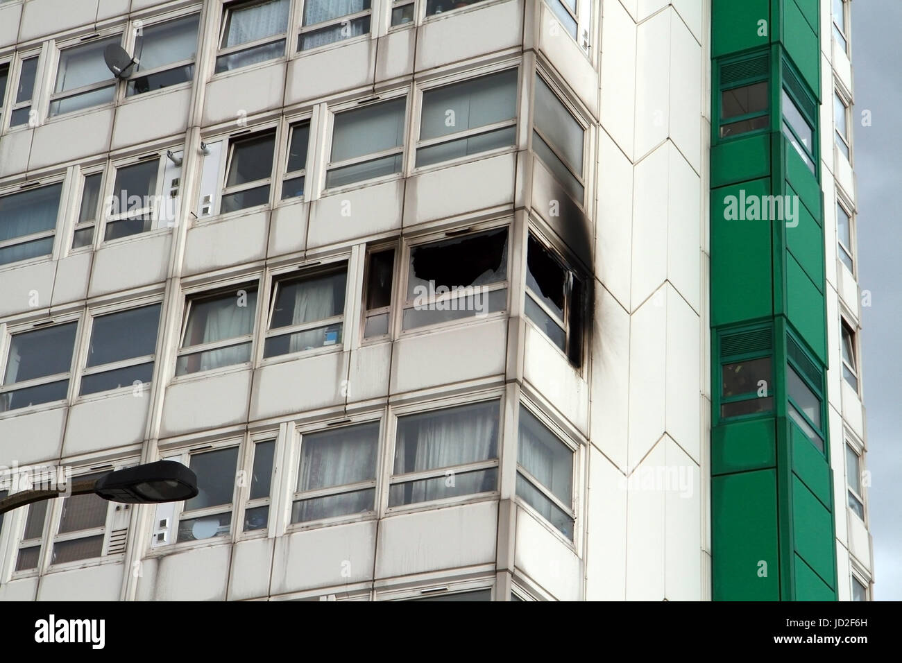 Aftermath of a 2012 tower block fire on 6th floor of Eddystone Tower ...