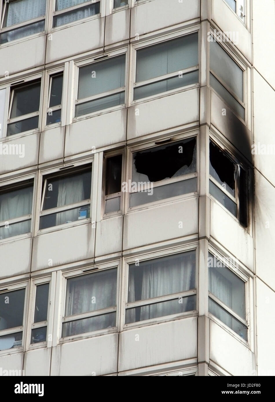 Aftermath of a 2012 tower block fire on 6th floor of Eddystone Tower ...