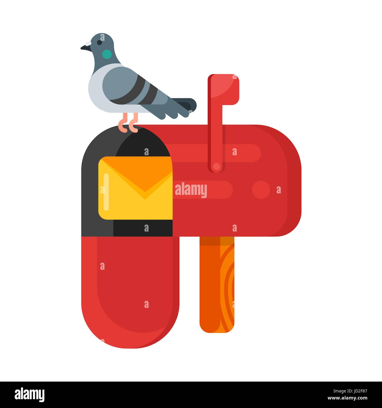 Vector flat style illustration of post pigeon. Icon for web. Isolated ...