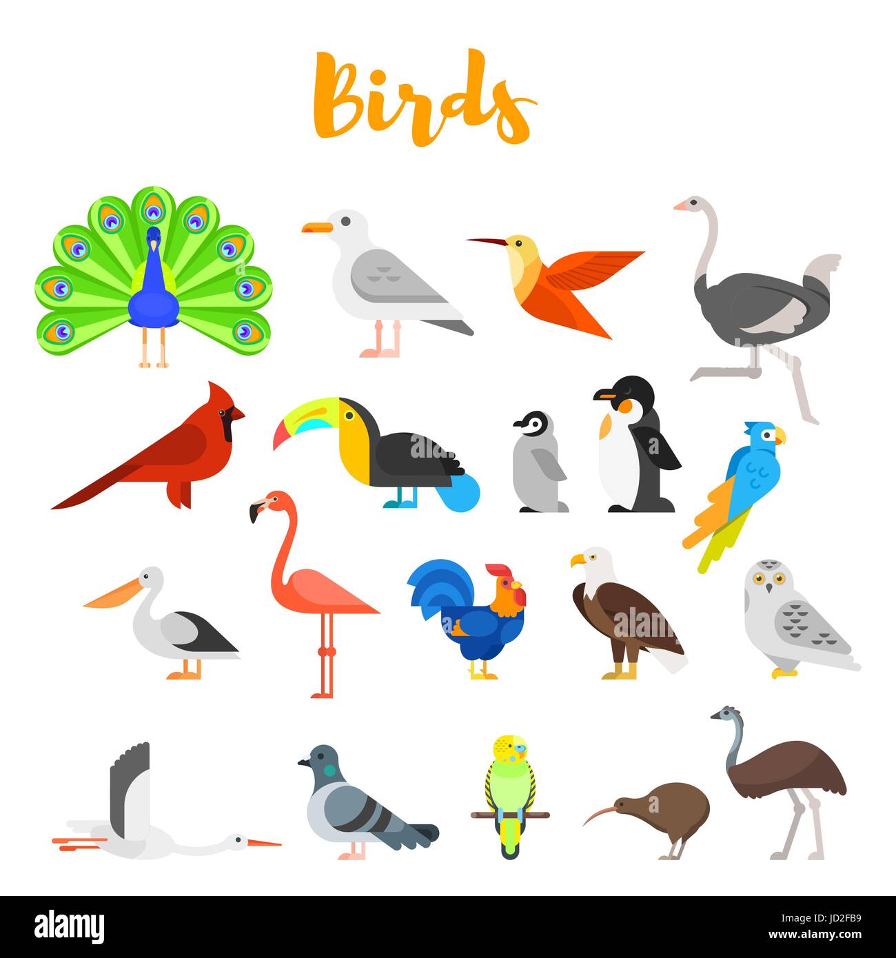 Vector flat style set of birds. Icon for web. Isolated on white ...