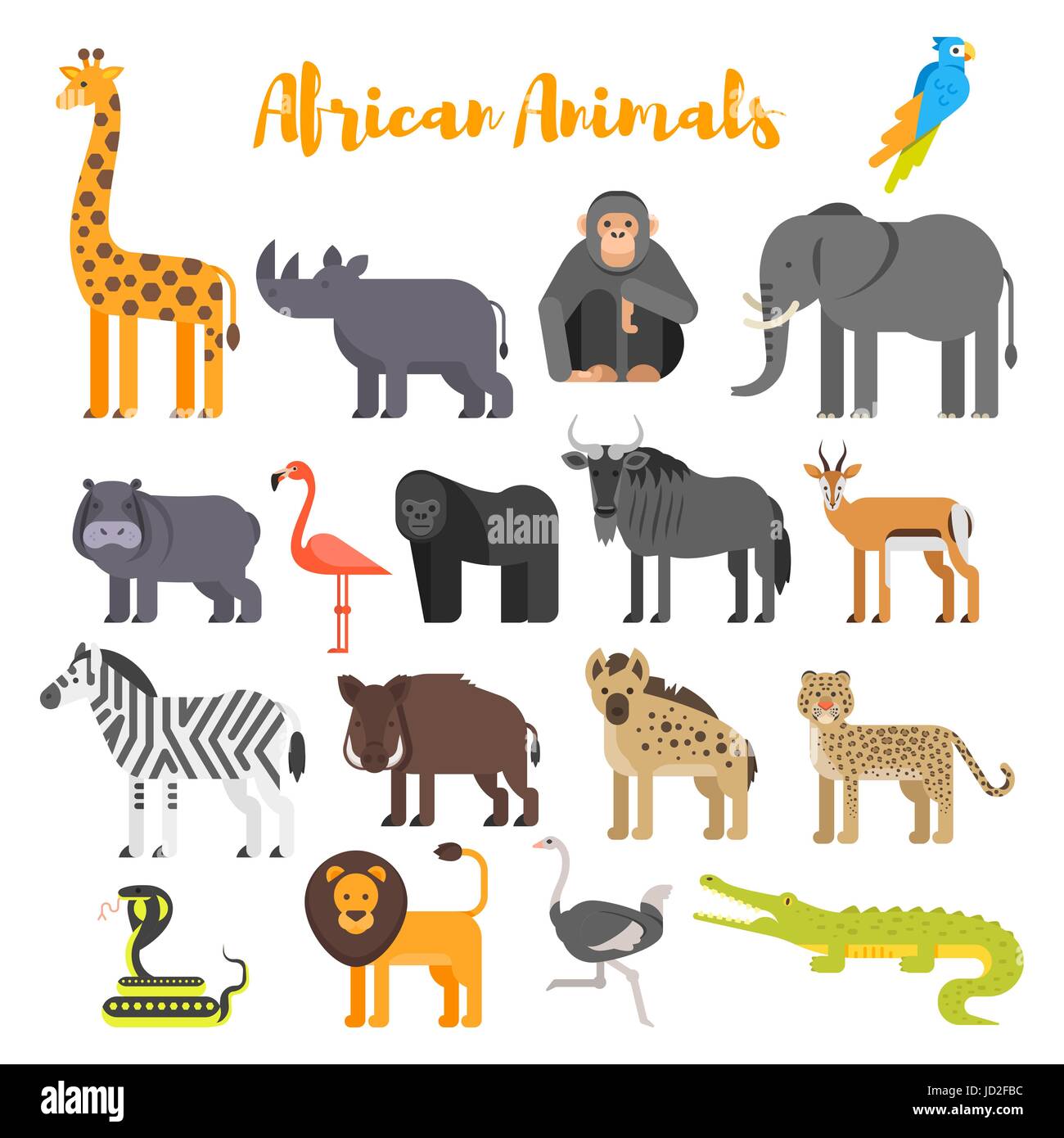 Vector flat style set of African animals. Icon for web. Isolated on ...