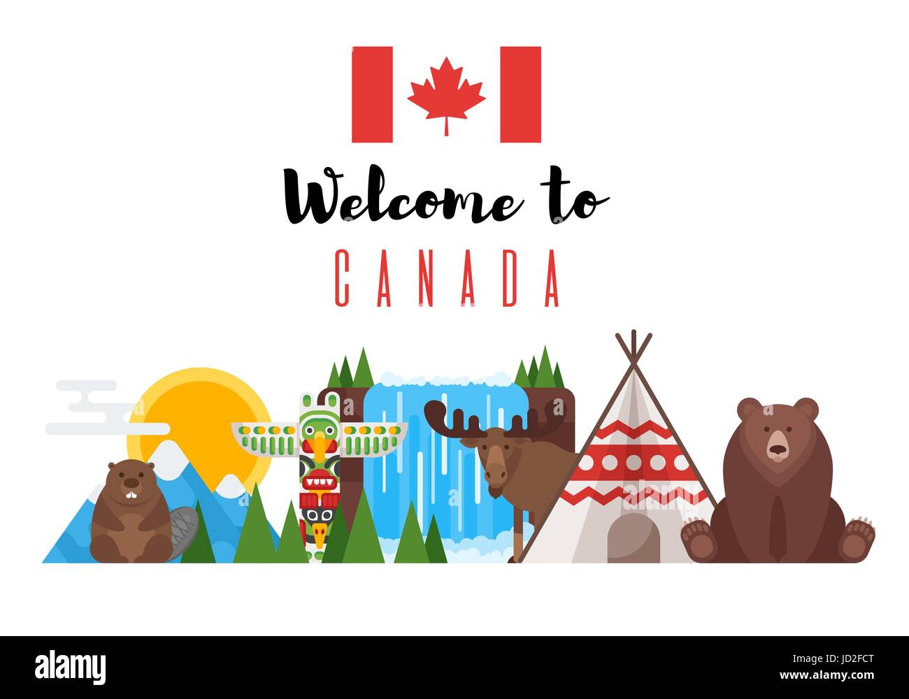 Vector flat style set of Canadian national objects. Icon for web ...