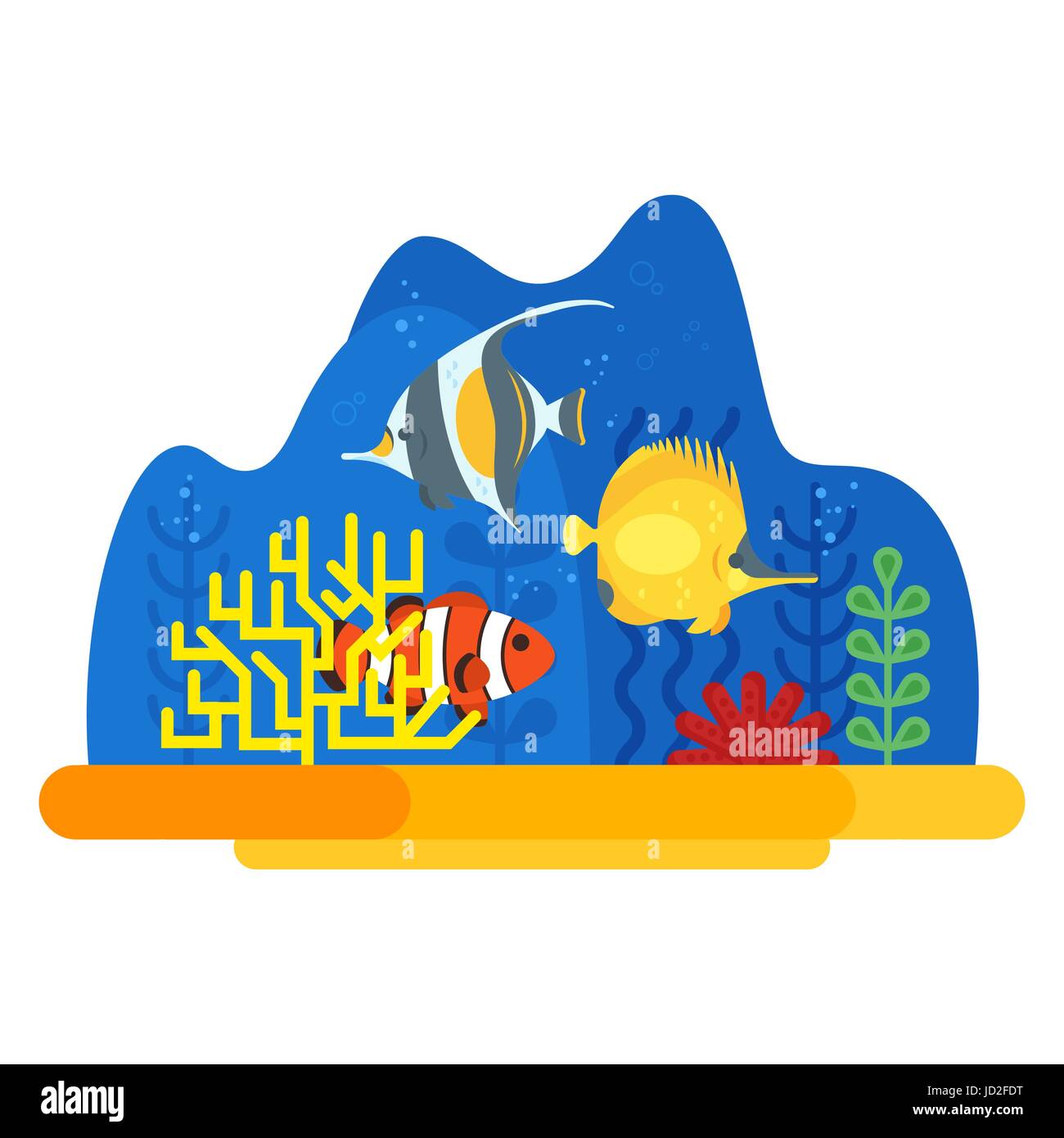 Vector flat style illustration of coral reef with fish. Icon for web ...