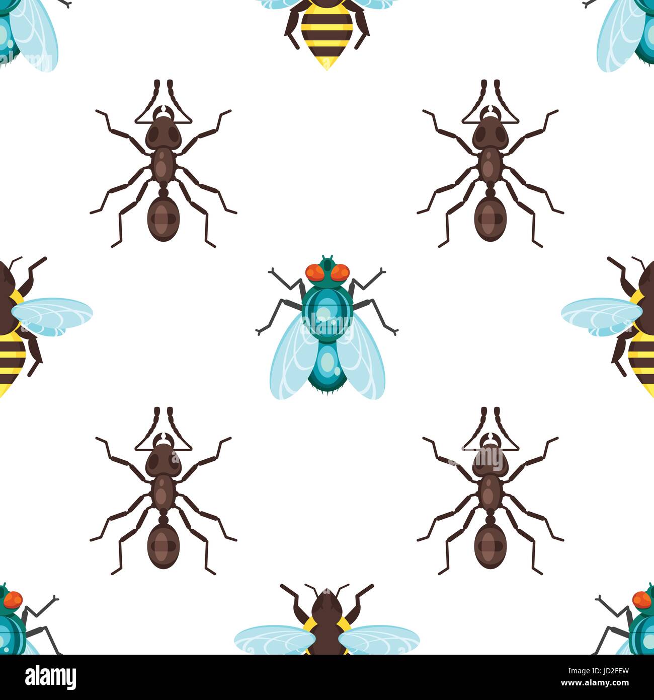 Vector flat style seamless pattern with ants, bees and fly. Icon for ...