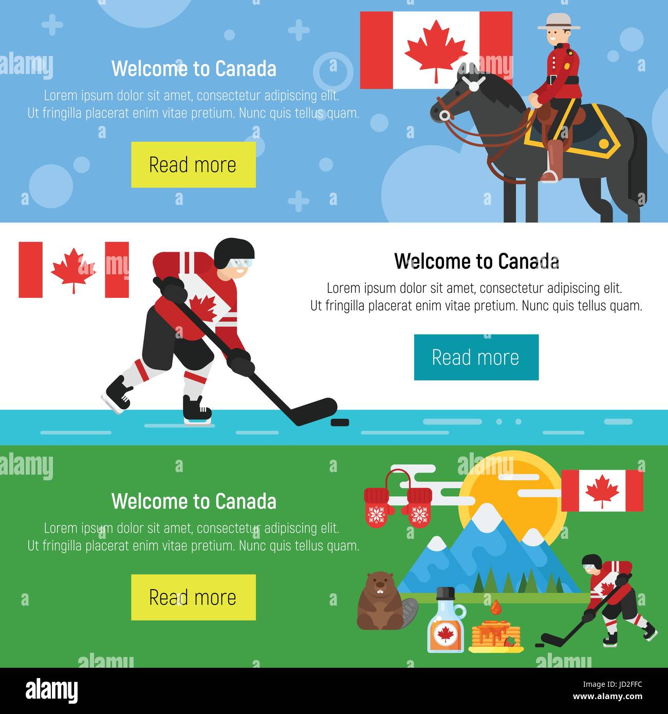 Vector flat style set of Welcome to Canada template for web banner or ...