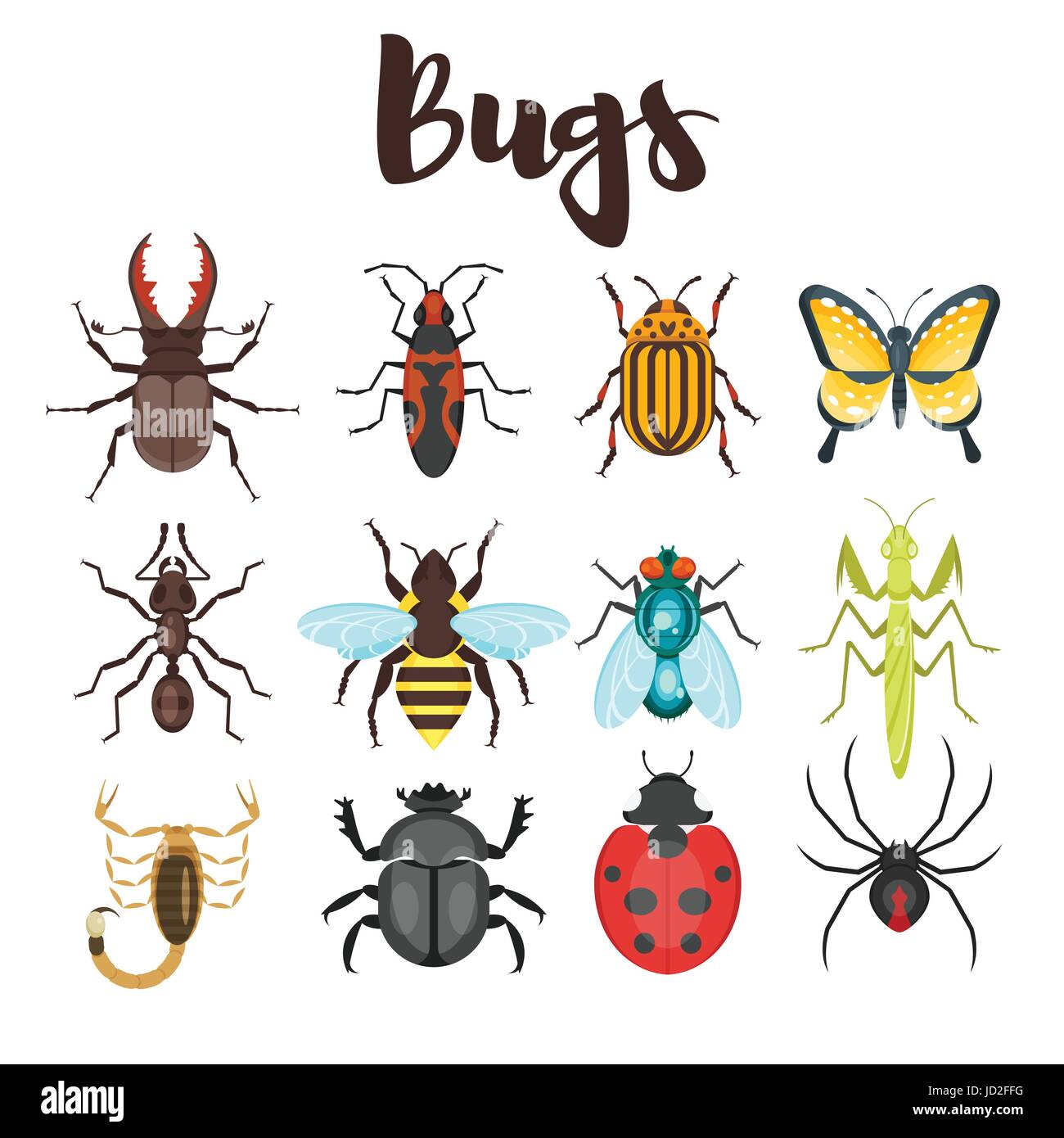 Vector flat style set of various colorful bugs. Icon for web. Isolated ... Vector flat style set of various colorful bugs. Icon for web. Isolated ...