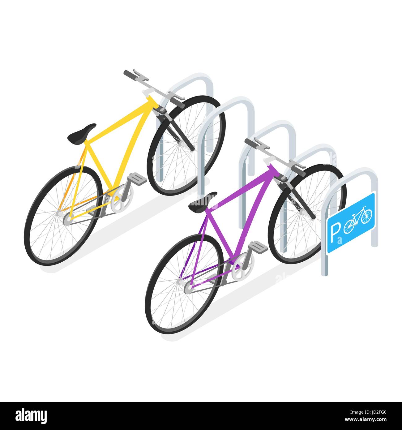 Vector Isometric illustration of Bicycle Parking concept in the city ...
