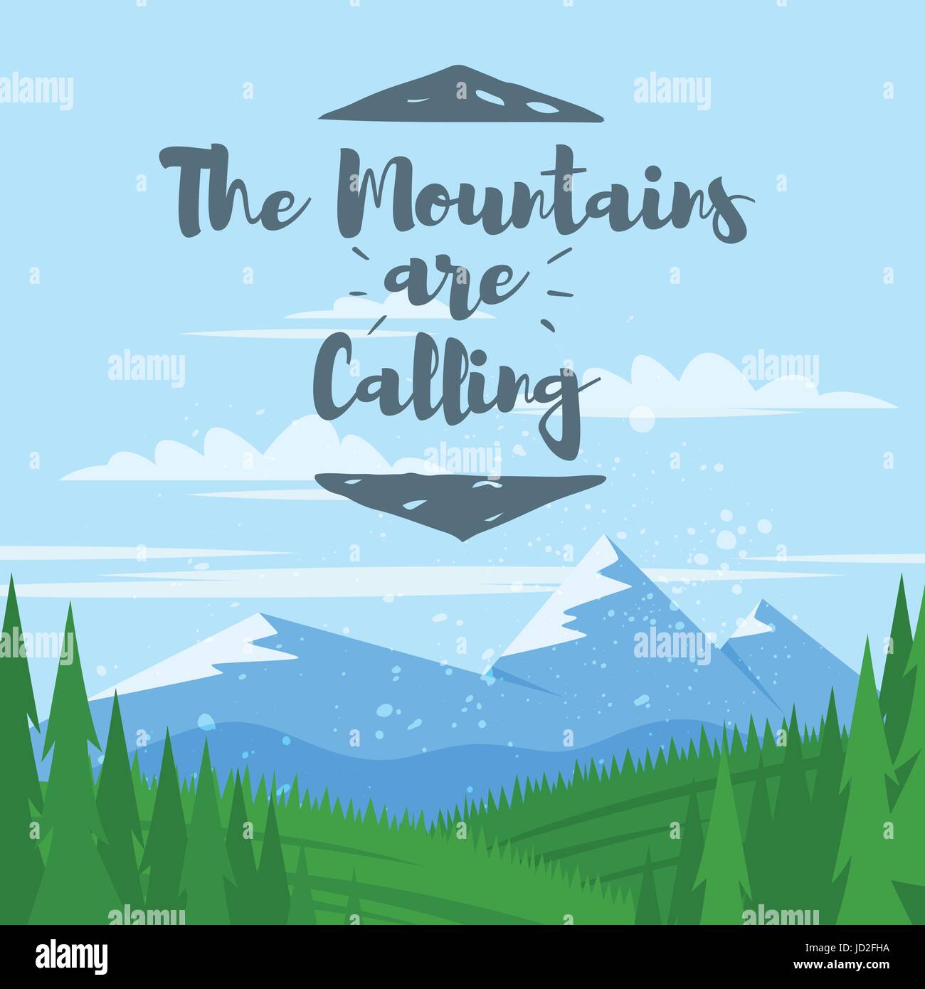 Vector cartoon style background with mountains and forest and the ...