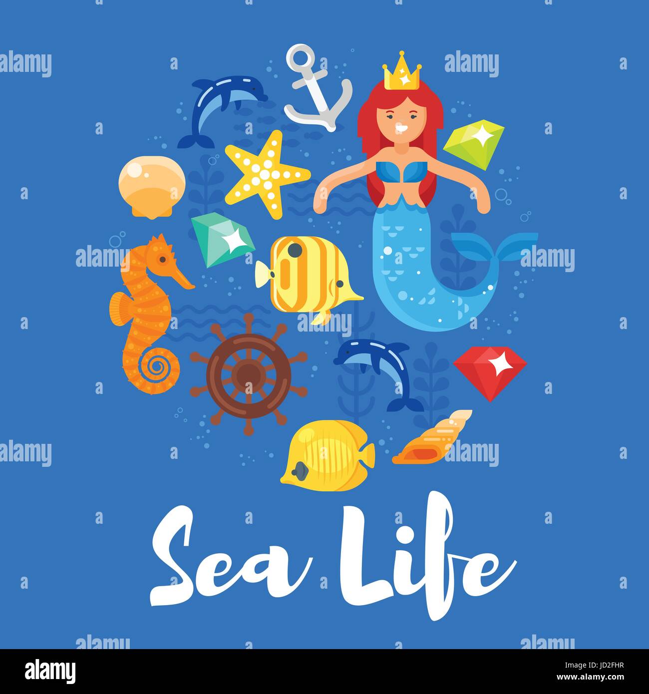 Vector flat style illustration of sea life. Icon for web Stock Vector ...