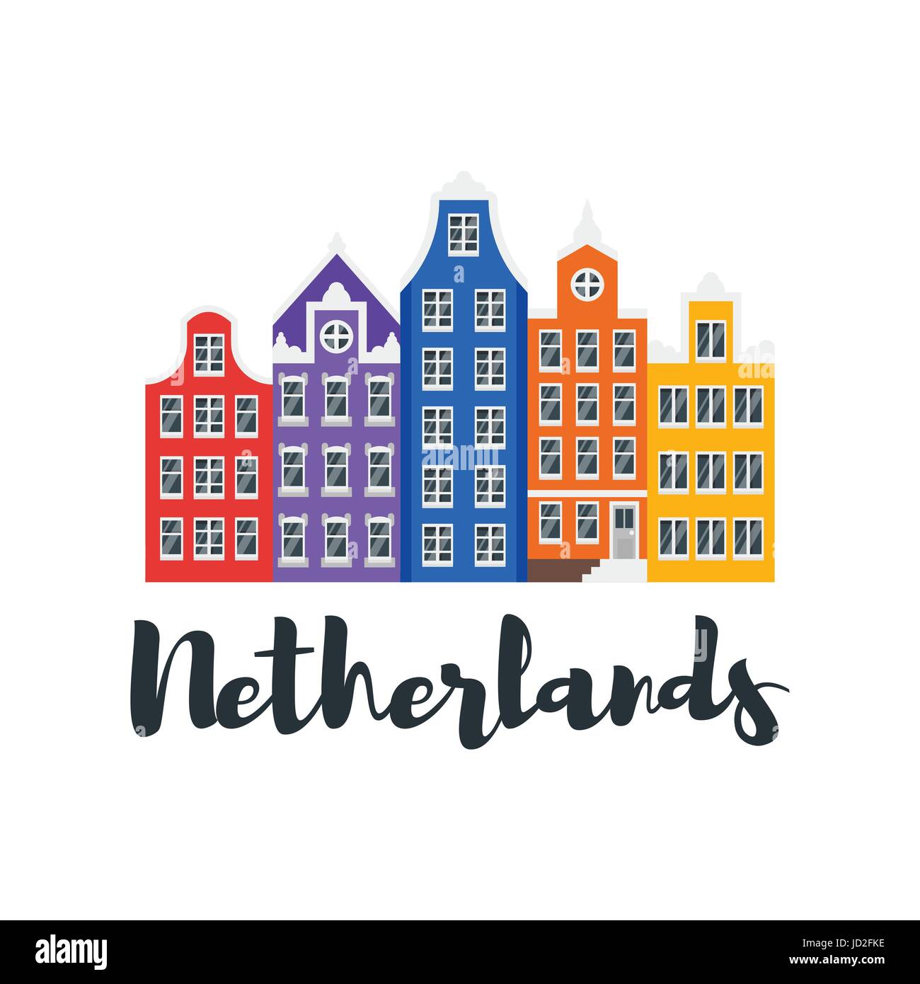 Vector flat style illustration of Netherlands traditional houses ...