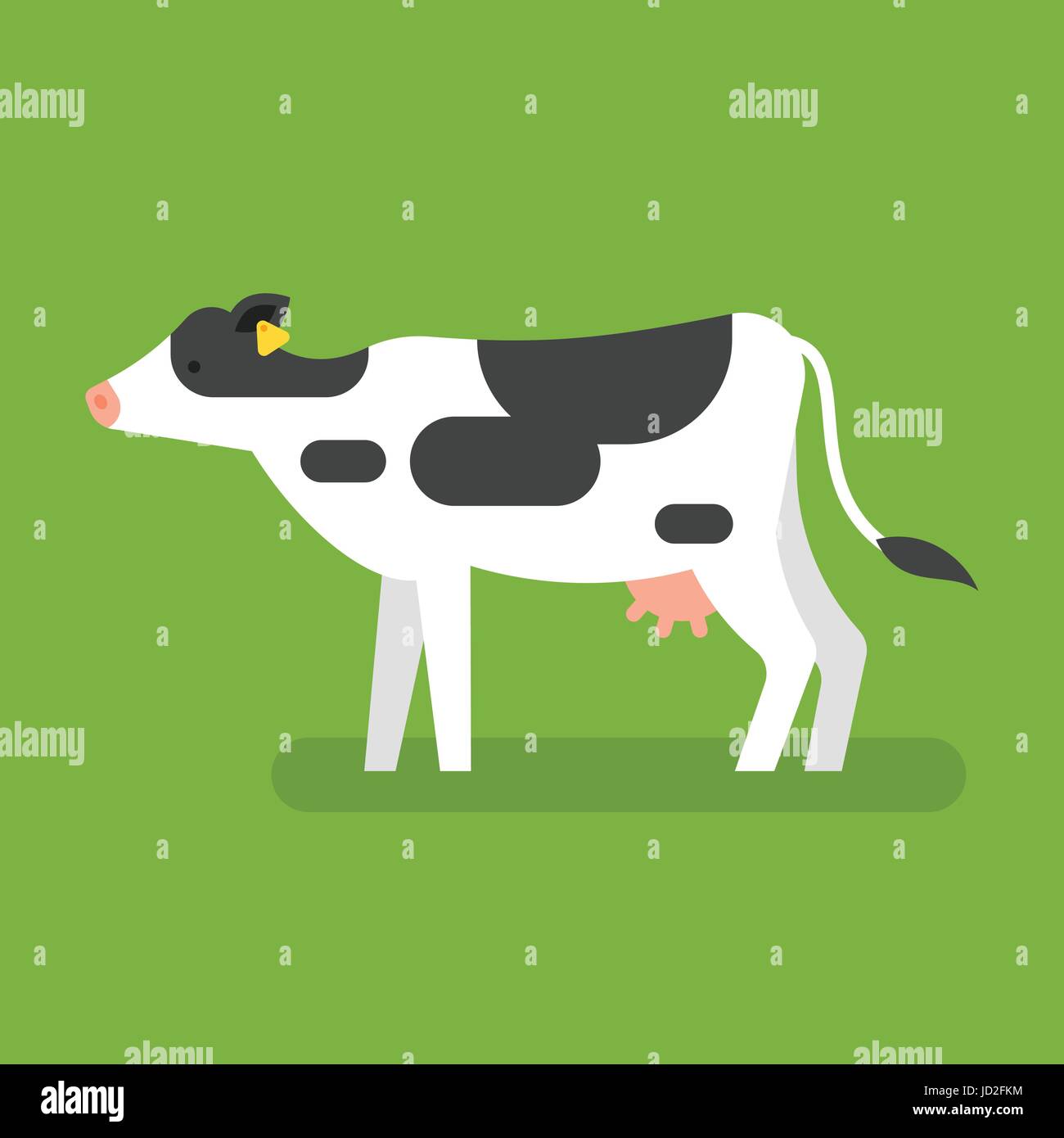 Vector flat style illustration of cow. Isolated on green background ...