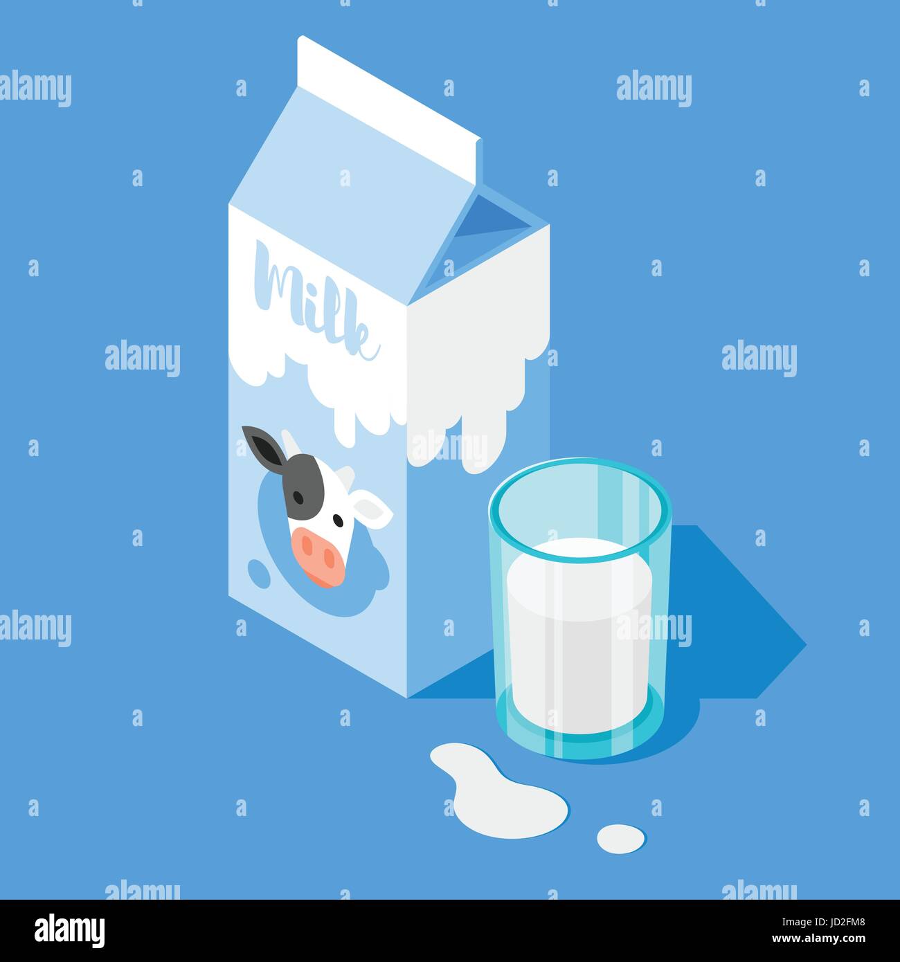 Vector 3d isometric illustration of milk packing and a glass of milk on ...