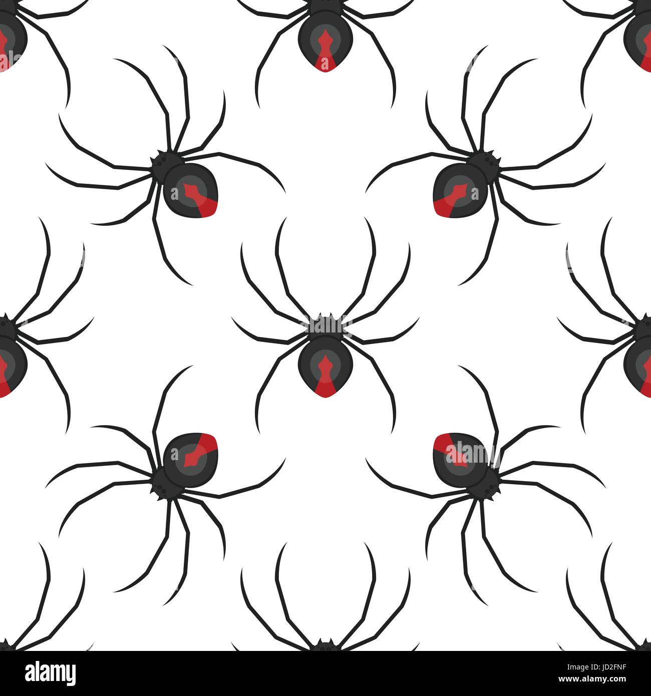 Vector flat style seamless pattern with dangerous black widow spider ...