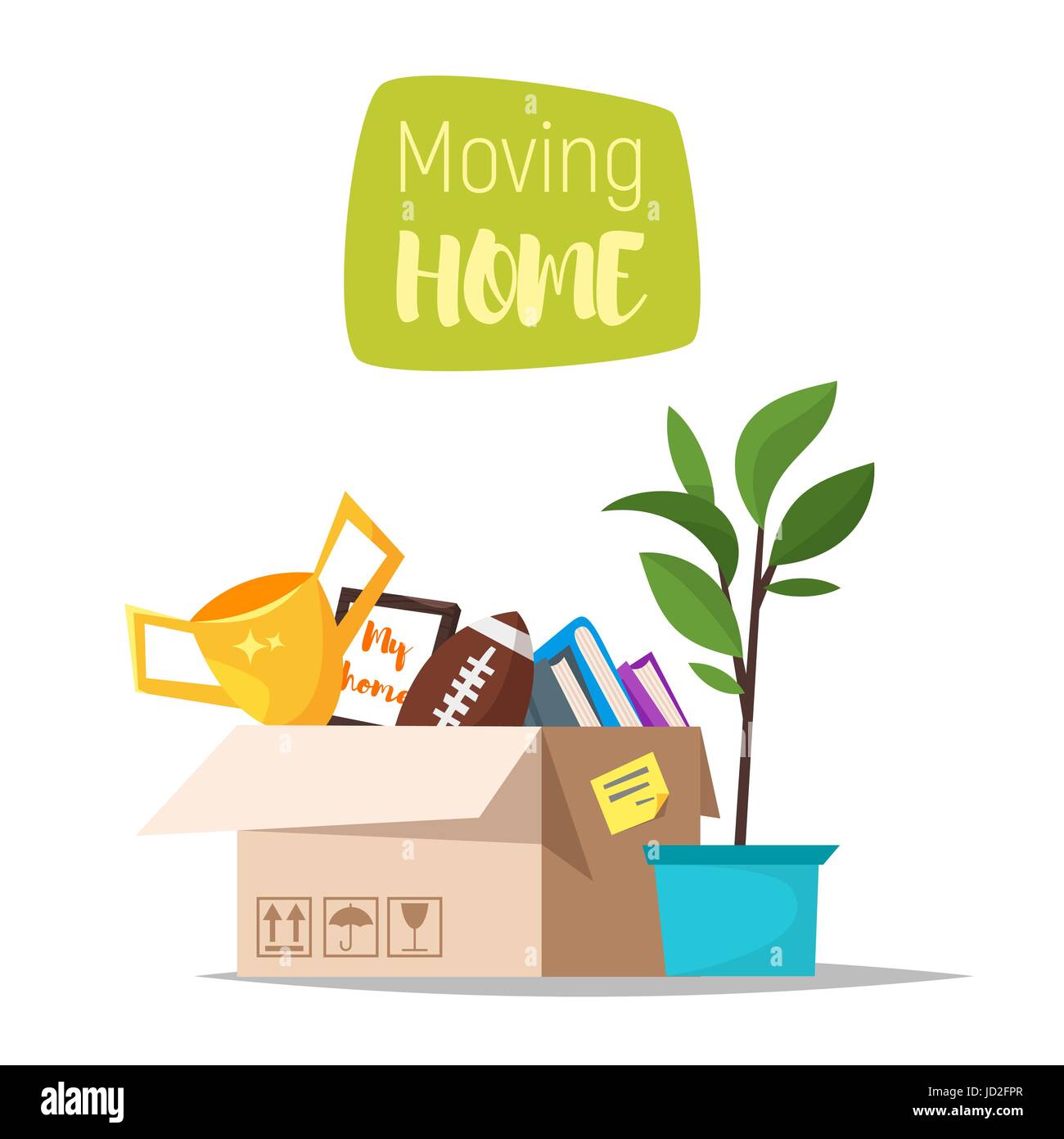 Vector cartoon style illustration of cardboard boxes with home stuff ...