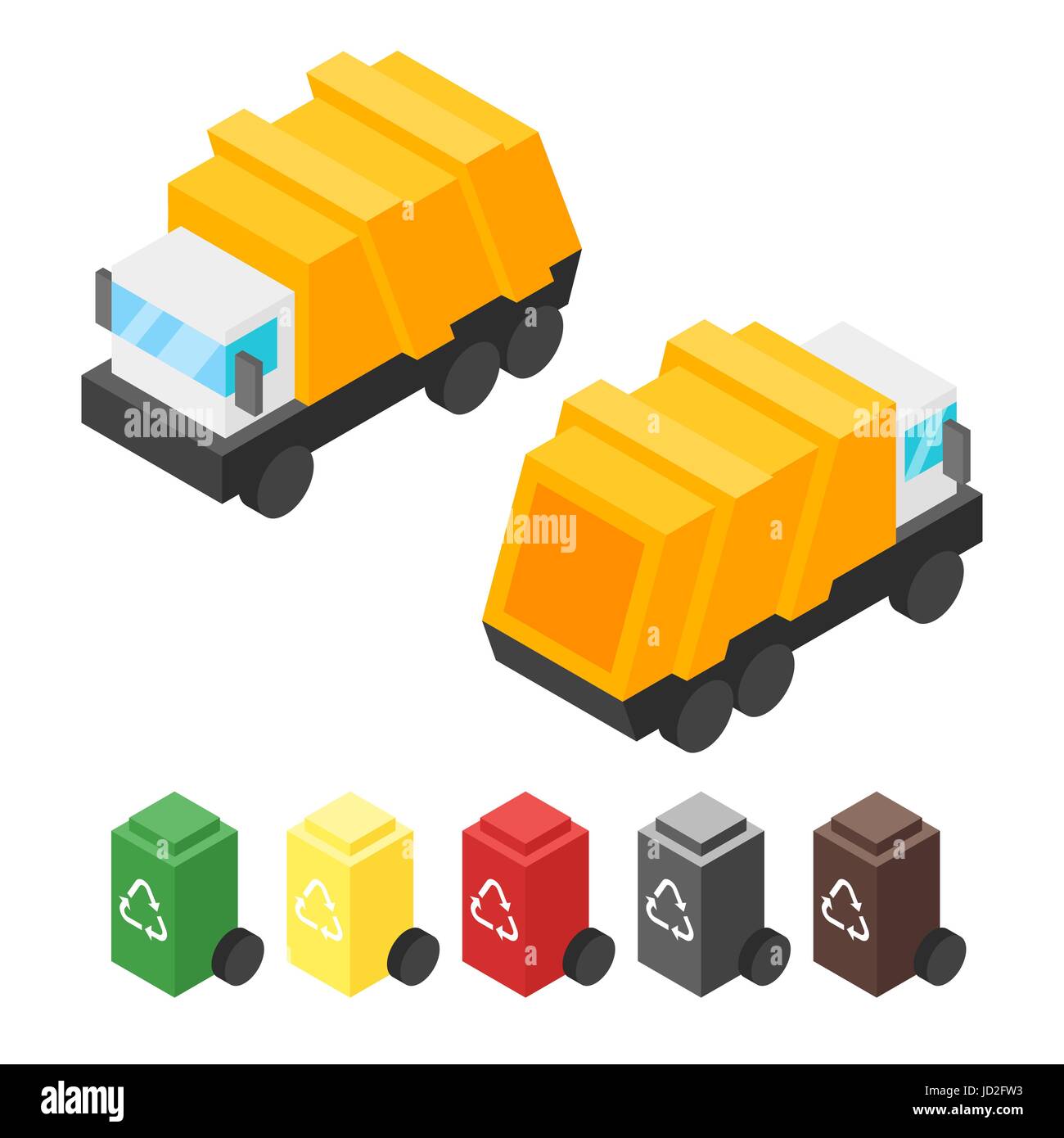 Vector isometric garbage truck. Back and front view. Icon for web ...