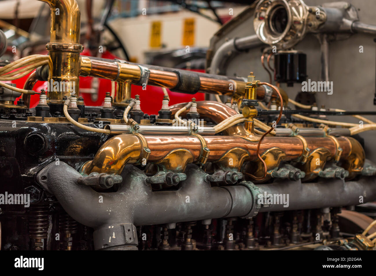 1924 Rolls Royce Silver Ghost engine with its brass and copper pipes ...