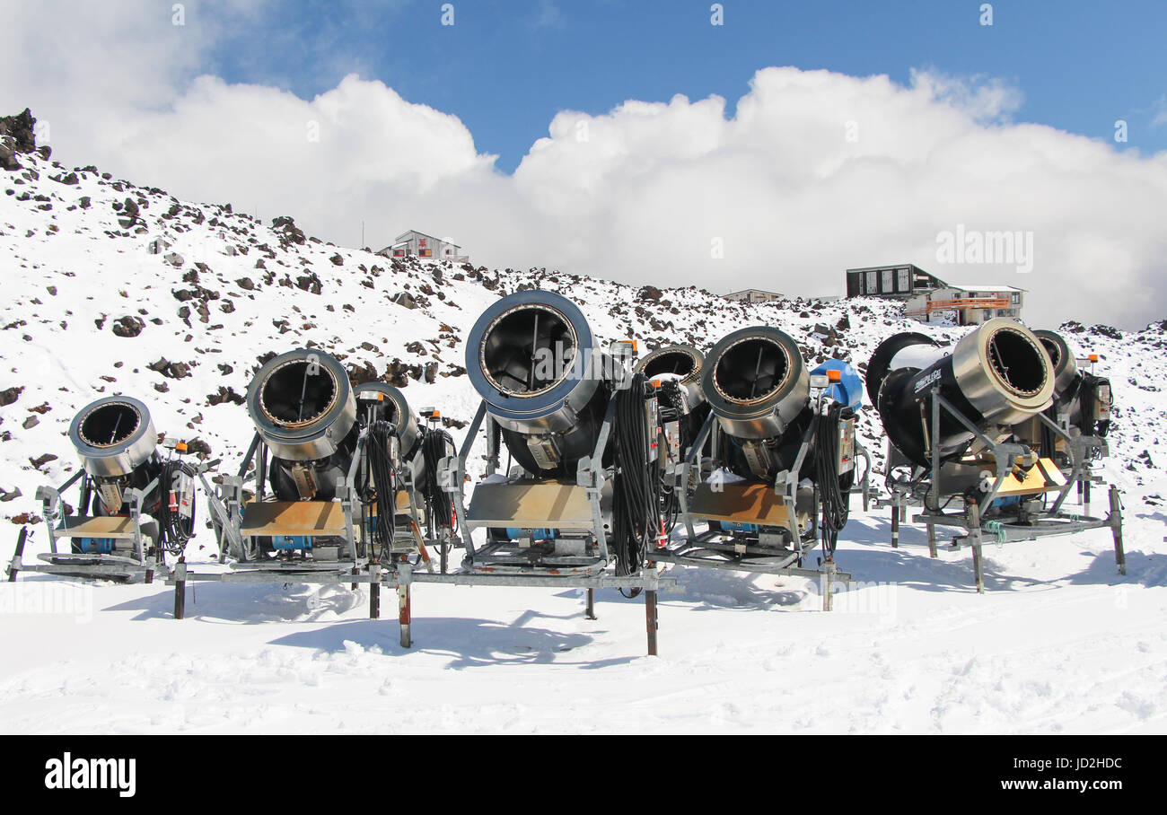 A group of Snow making machines ready to top up the ski fields Stock ...