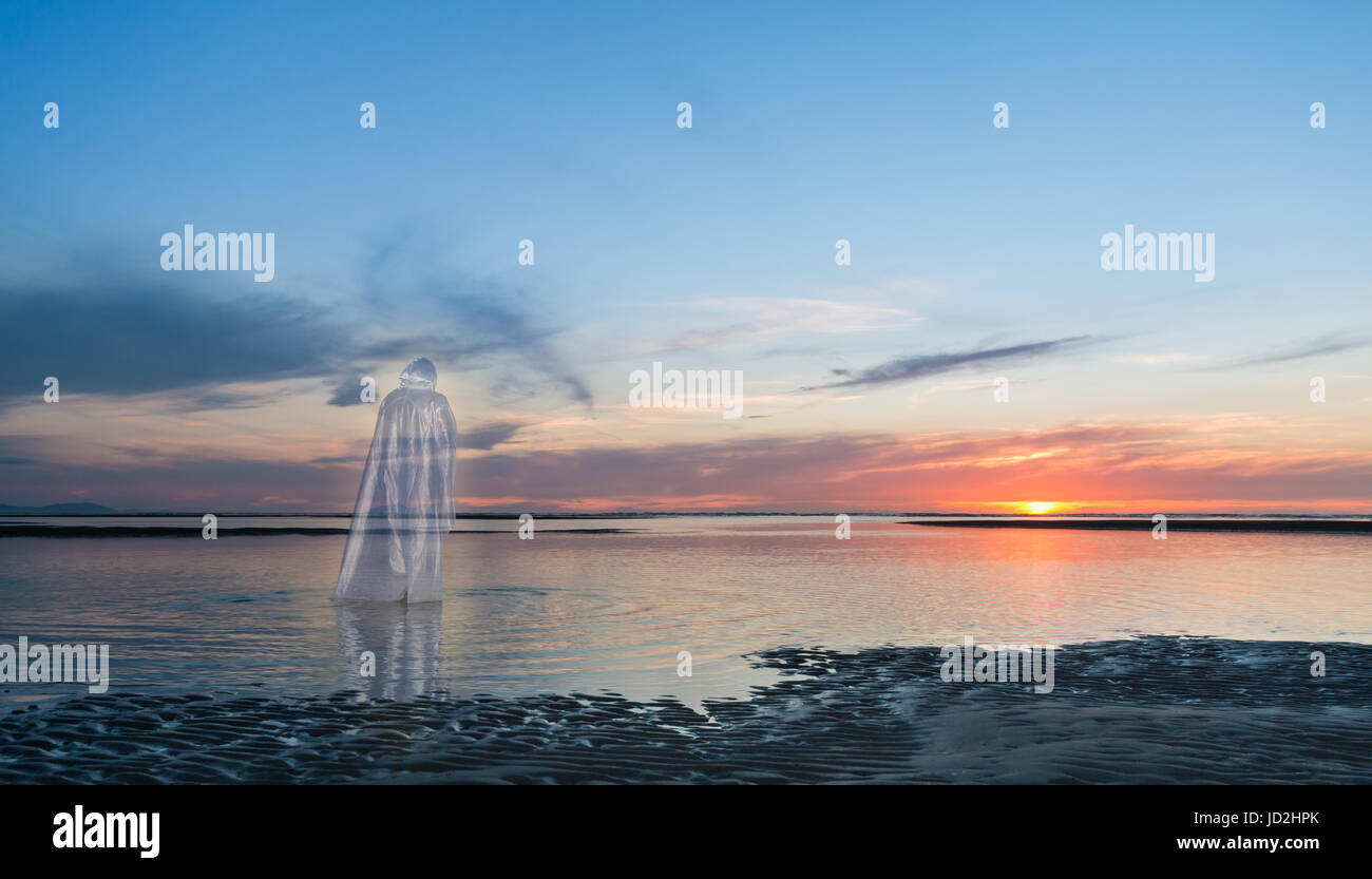 Jesus Christ Walking on water towards a sunset Stock Photo - Alamy