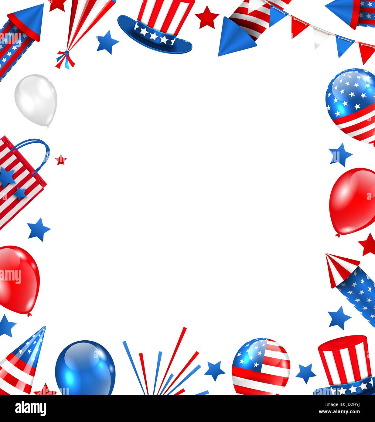 Colorful Border for American Holiday, Traditional Symbols, Objects ...