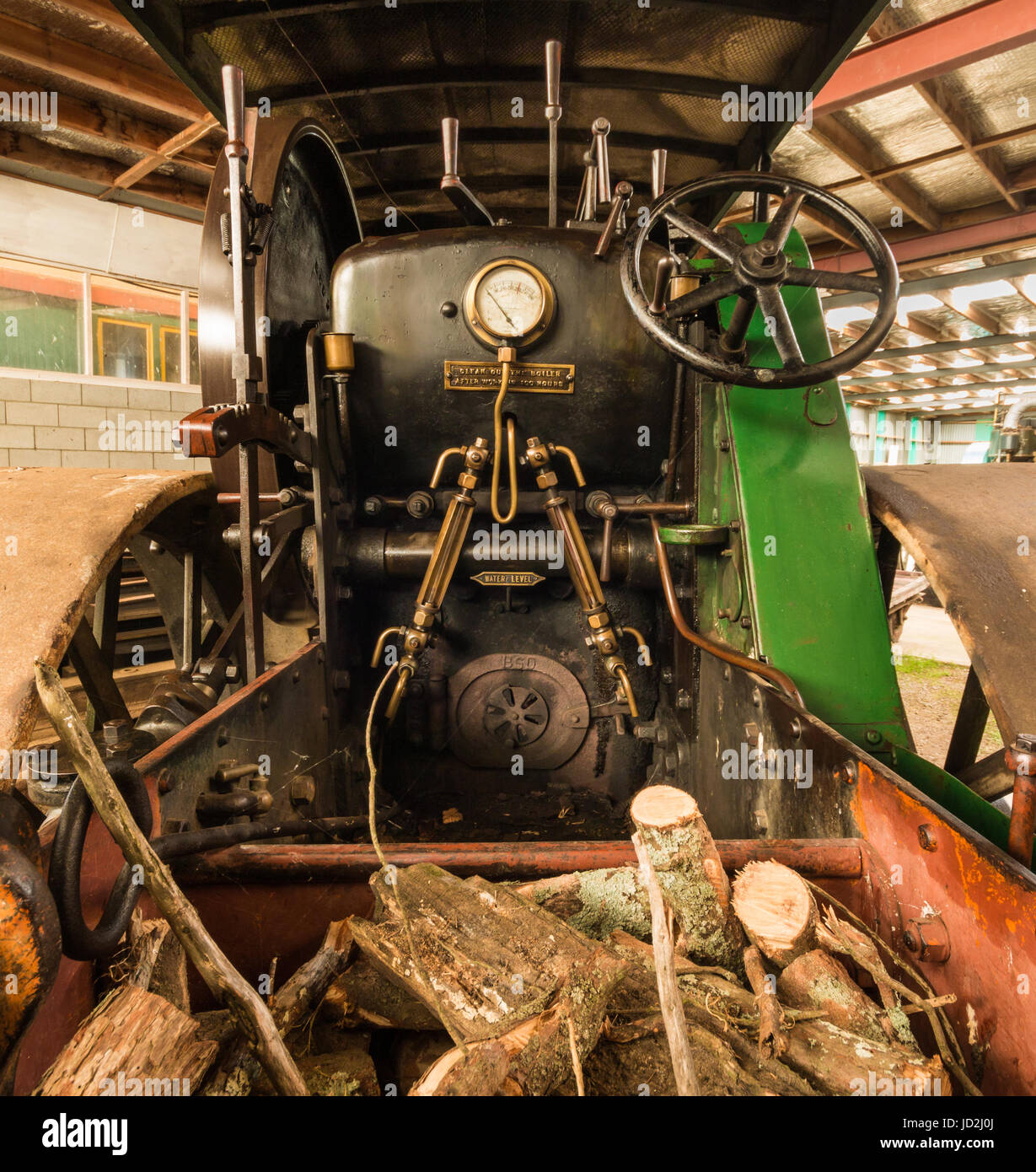 Steam Roller cab with fire wood in it really to go Stock Photo - Alamy
