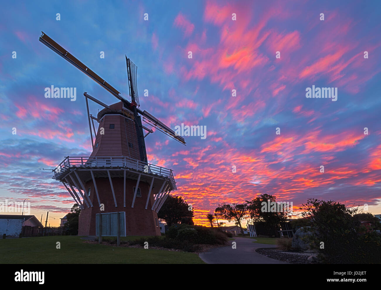 De Molen windmill of Foxton New Zealand with a wonderful sunrise sky ...